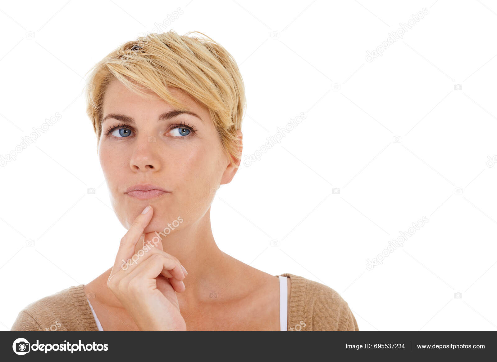 Mujer Rostro Pensamiento Para Decisión Elección Selección Aislado Fondo ...