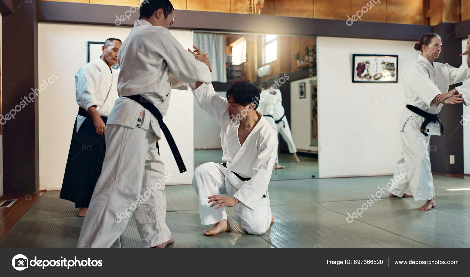 Martial Arts Sensei Japanese Students Training Fitness Action Class ...