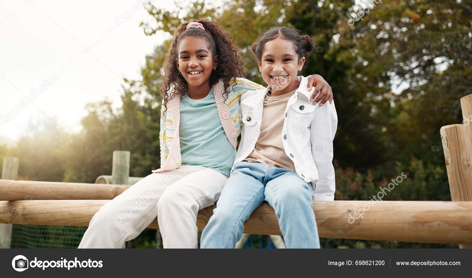 Friends Happy Children Hug Park Jungle Gym Bonding Childhood Having ...