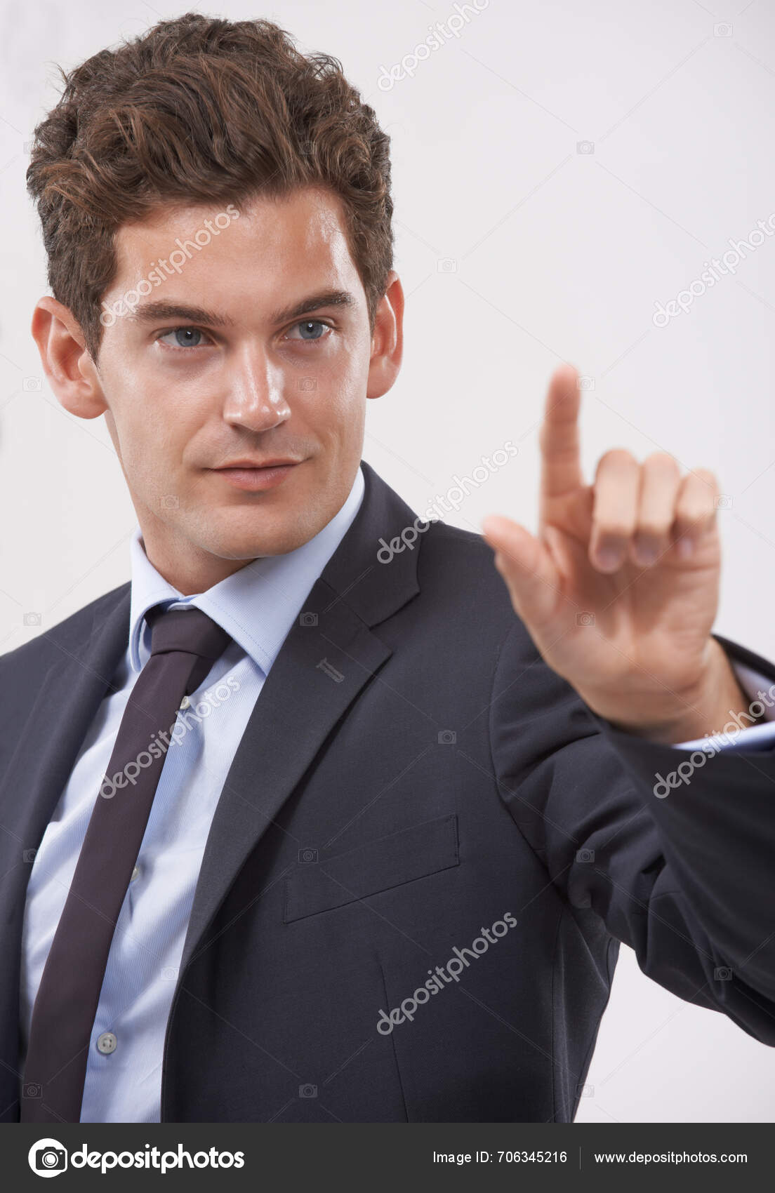 Air Hand Businessman Touchscreen Studio White Background Metaverse ...