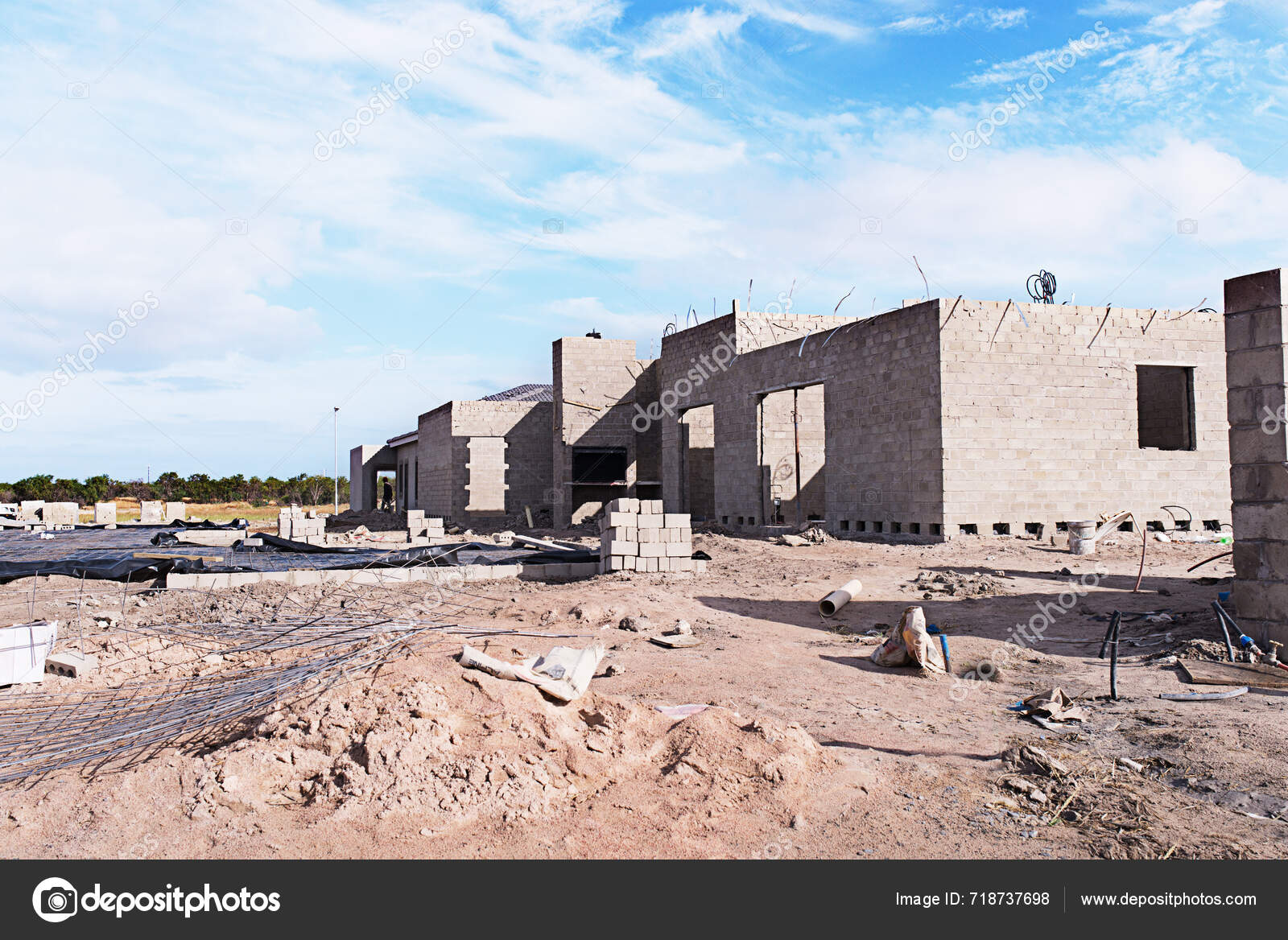 Building Home New Construction Site Brick Wall Property Development ...