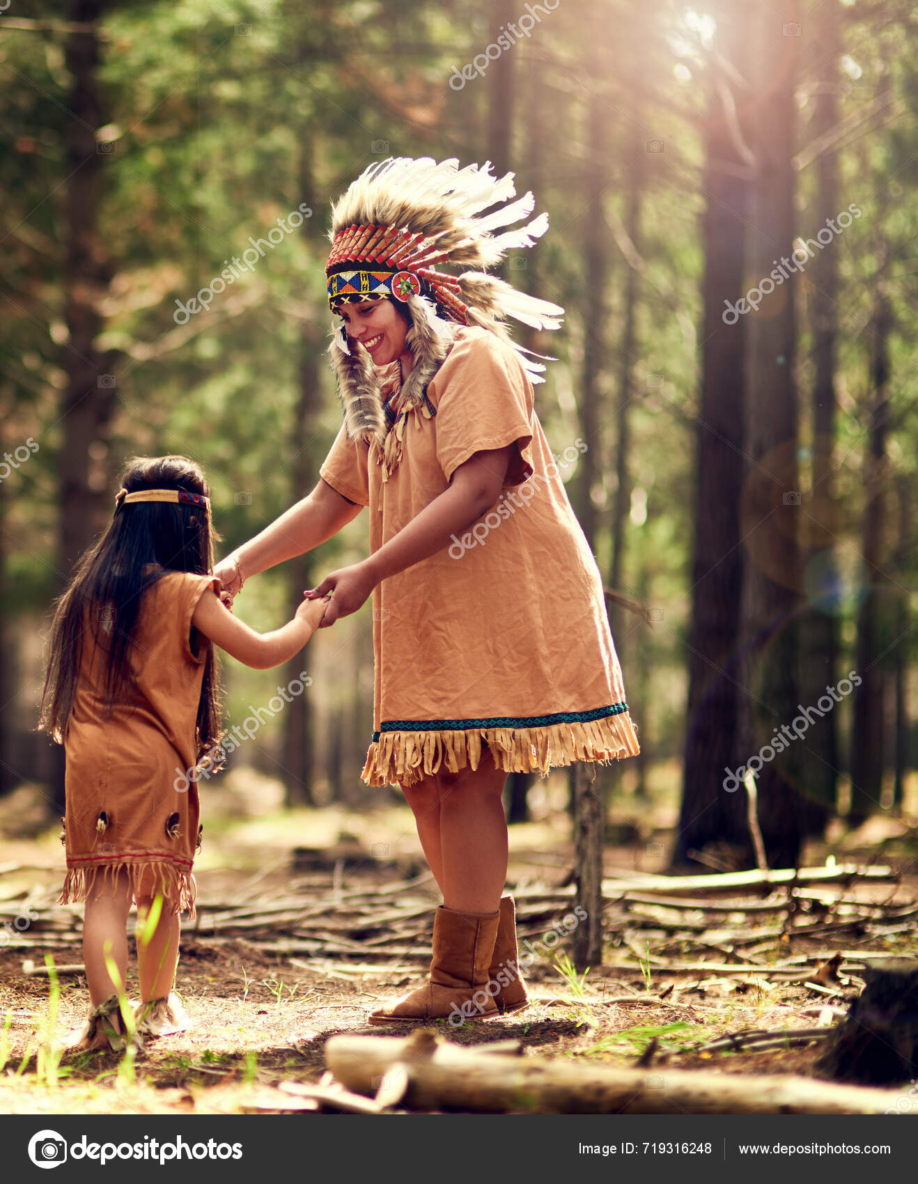 Native American Chief Woman Dance Nature Child Smile Holding Hands ...