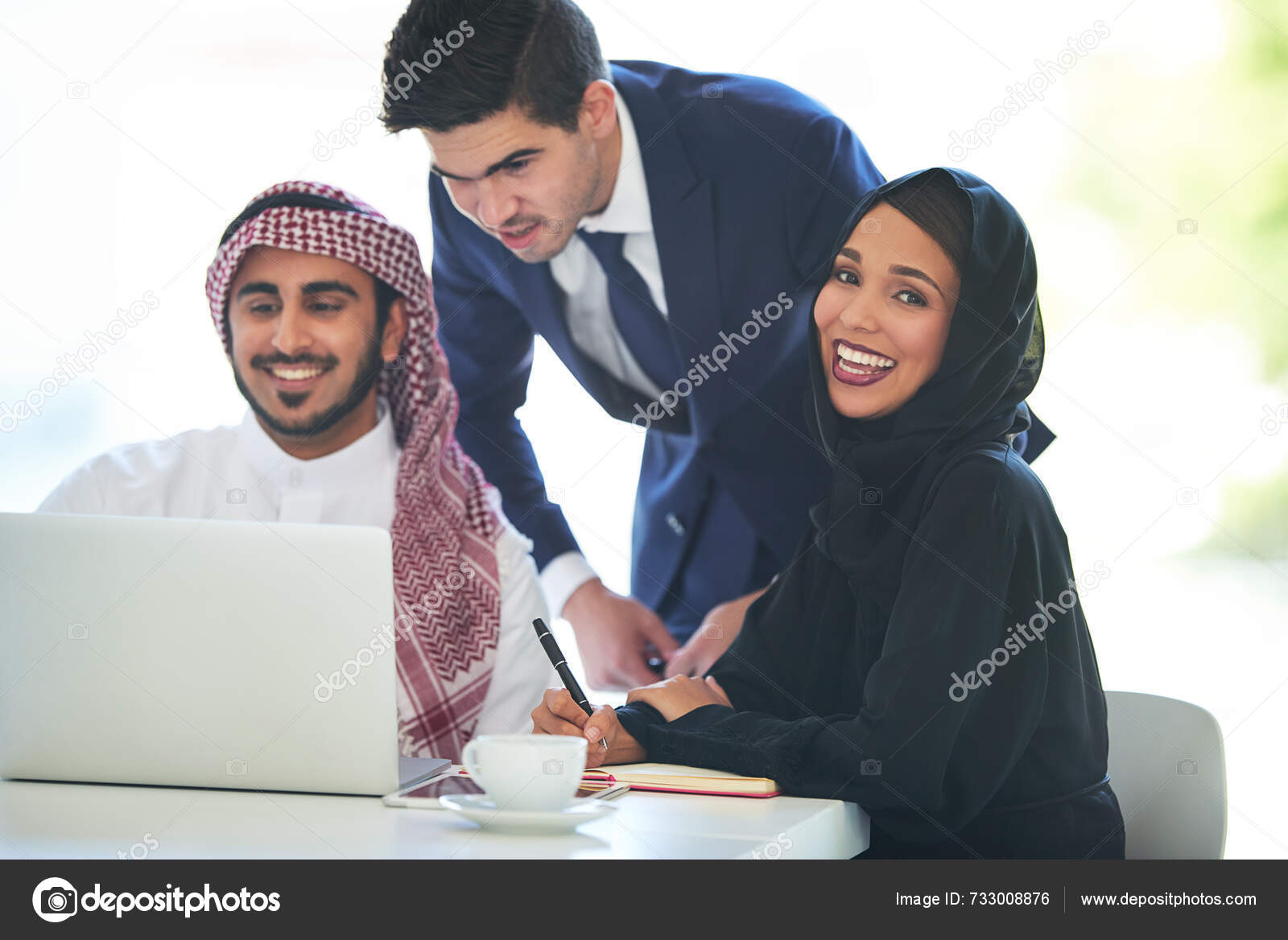 Islamic Teamwork Business Woman Portrait Laptop Planning Office Oil ...
