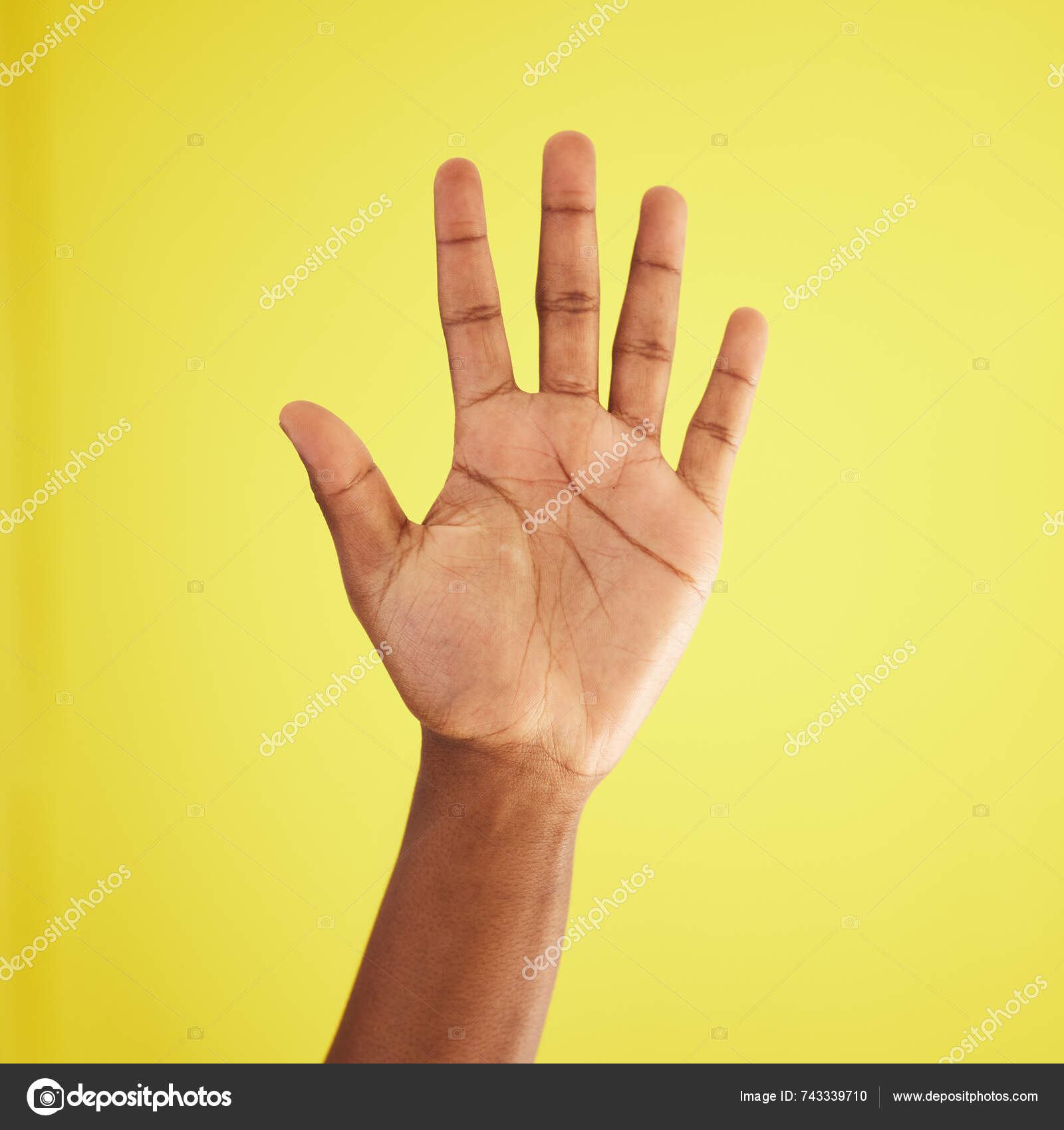 Person Number Raised Hand Question Stop Sign Studio Yellow Background ...