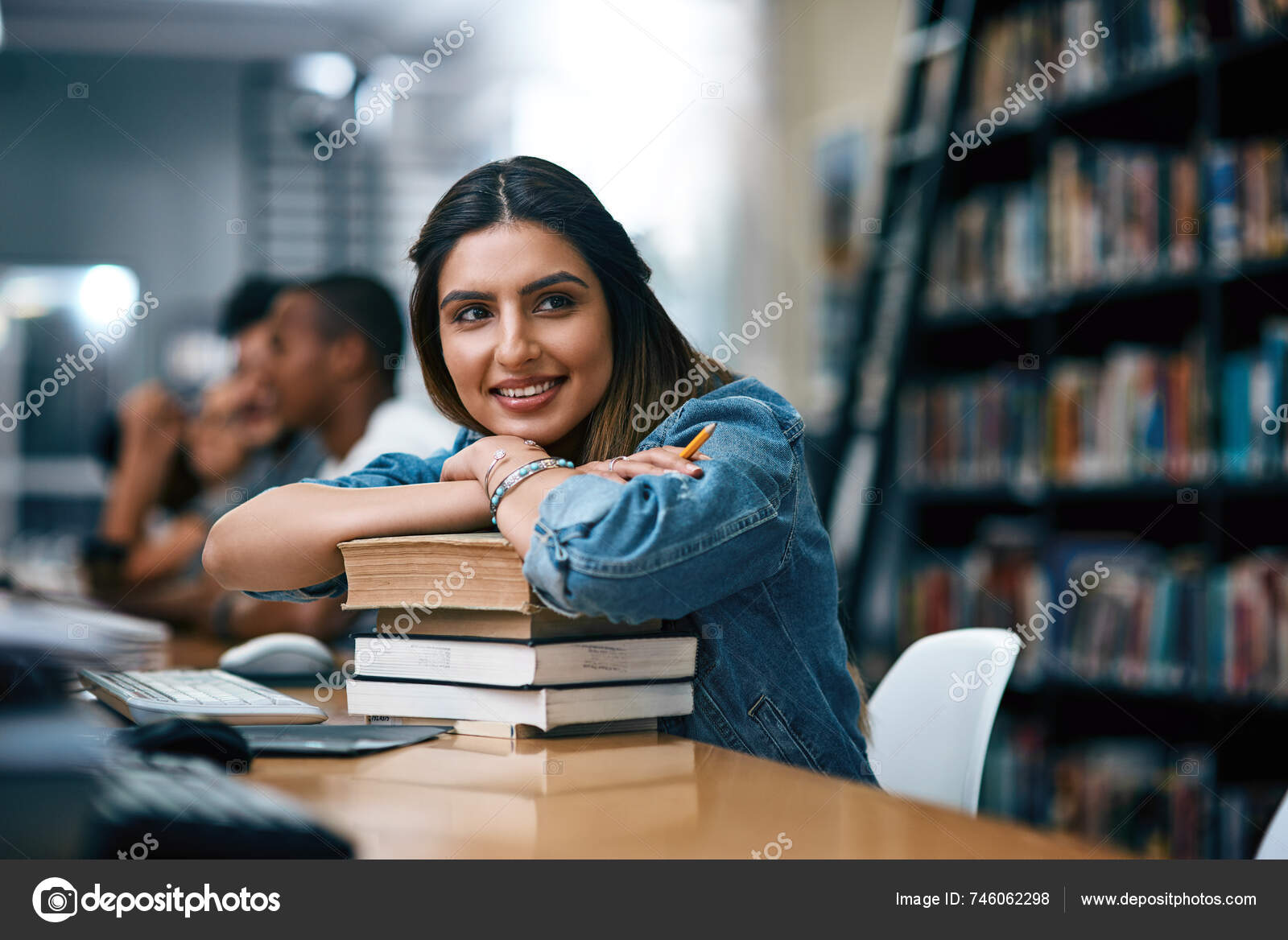 Education Studying Woman Books Library Thinking Smile Learning Ideas ...