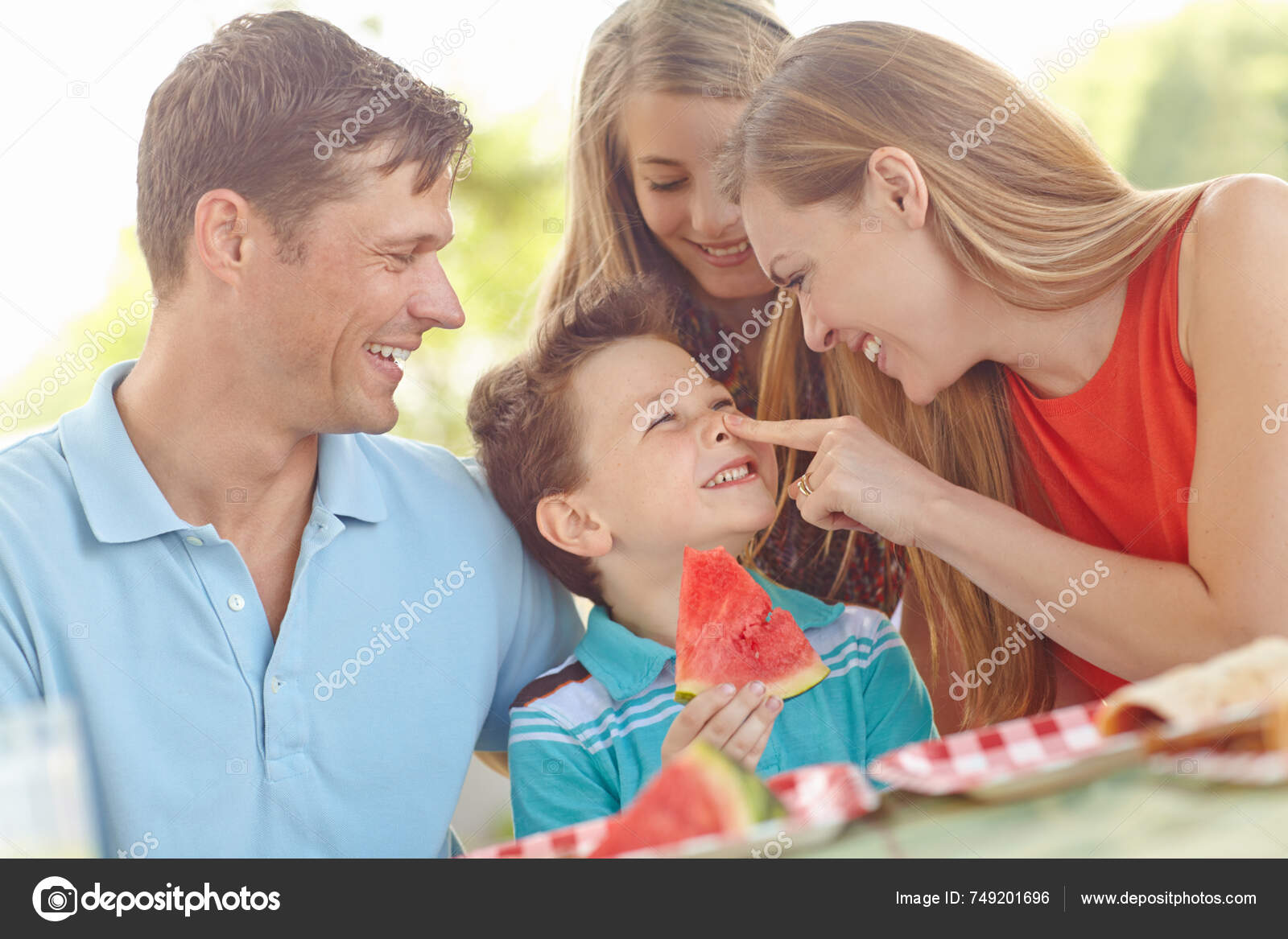 Happy Family Games Excited Nature Picnic Fun Activity Watermelon ...