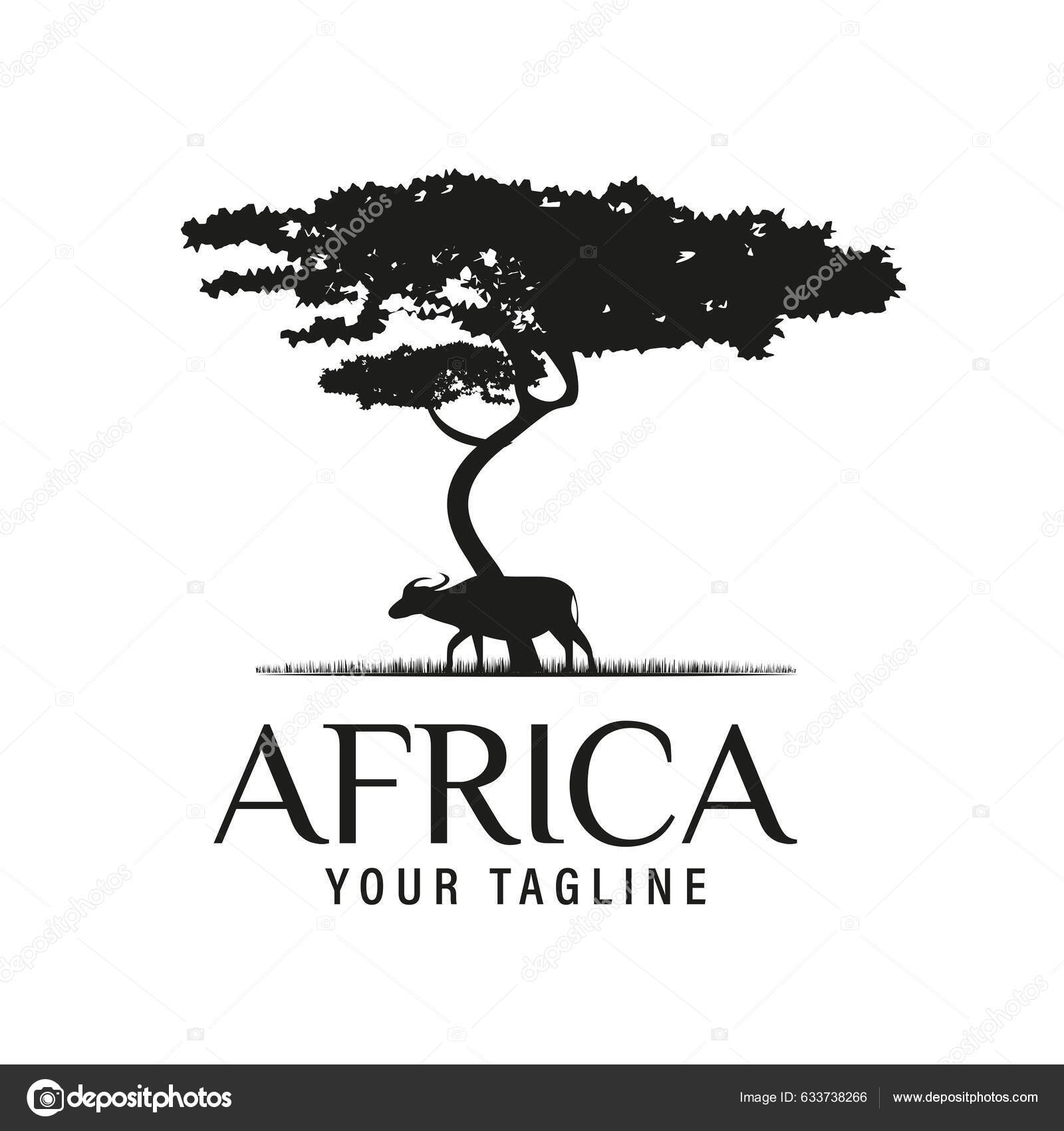 African Acacia Tree African Buffalo Silhouette Safari Adventure Logo ...