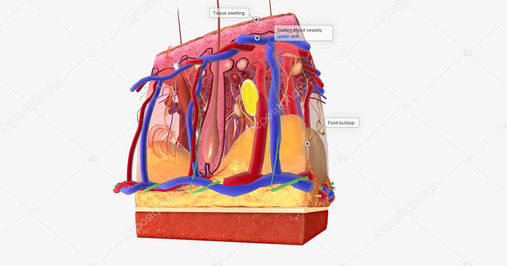 Angioedema is a swelling of the dermis and subcutaneous tissue.Anaphylaxis, Histamine Release ...