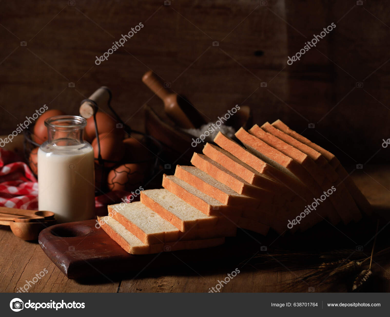 Sliced Toast Loaf White Bread Shokupan Roti Tawar Breakfast Wooden ...