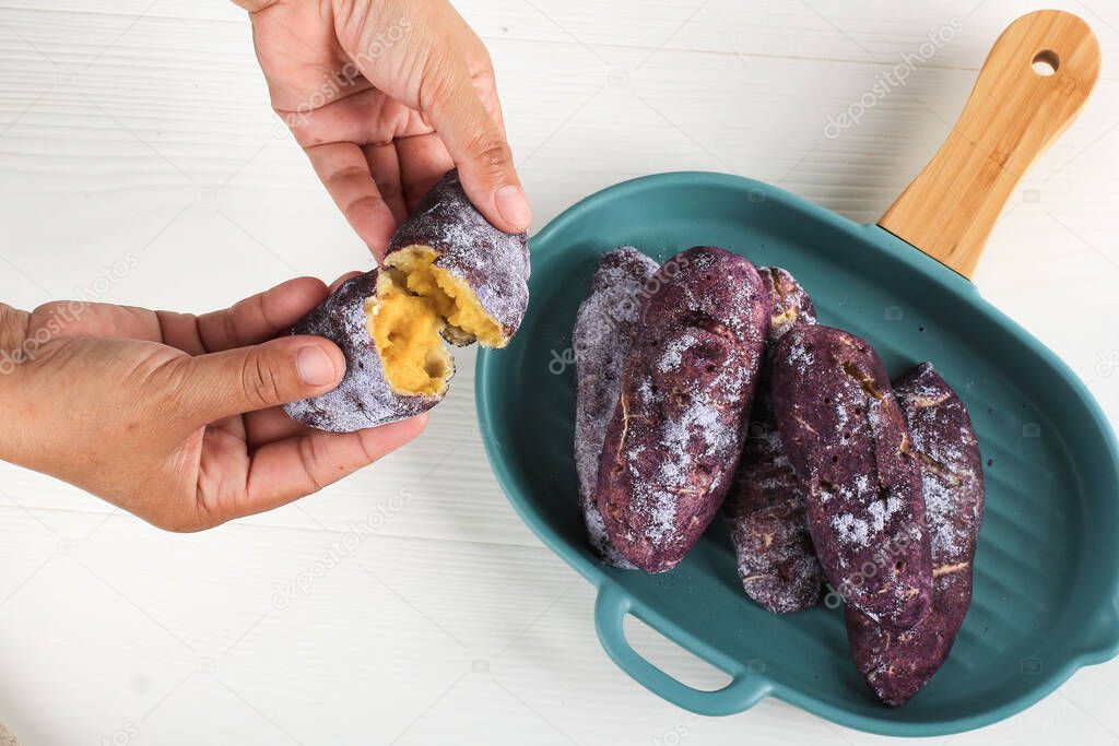Inside Korean Sweet Potato Mochi Bread, Made from Purple Yam (Goguma ...