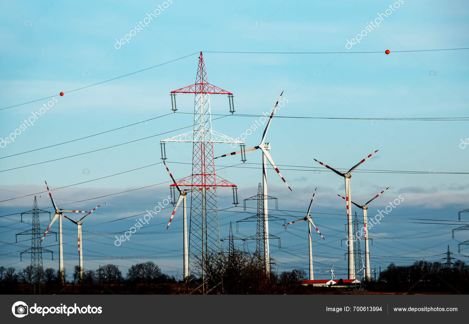 Wind Farm Park High Voltage Towers Next Road Austria Sunny — Stock ...