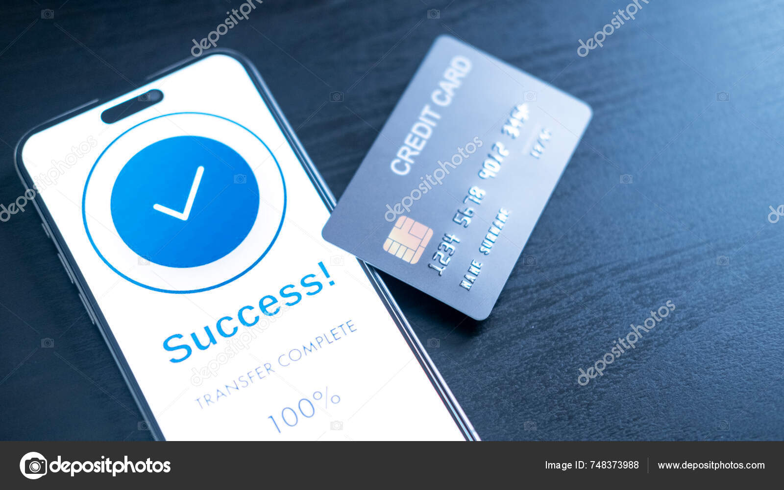 Smartphone Screen Shows Successful Payment Confirmation Credit Card ...