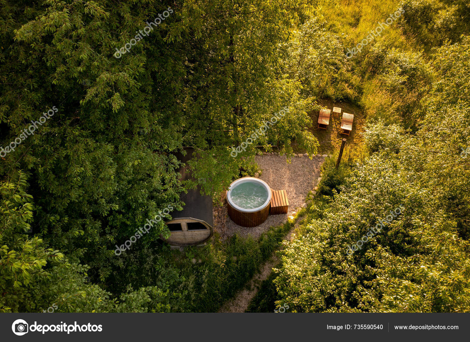 Top View Hot Tub Relax Area Glamping Campsite Forest — Stock Photo ...