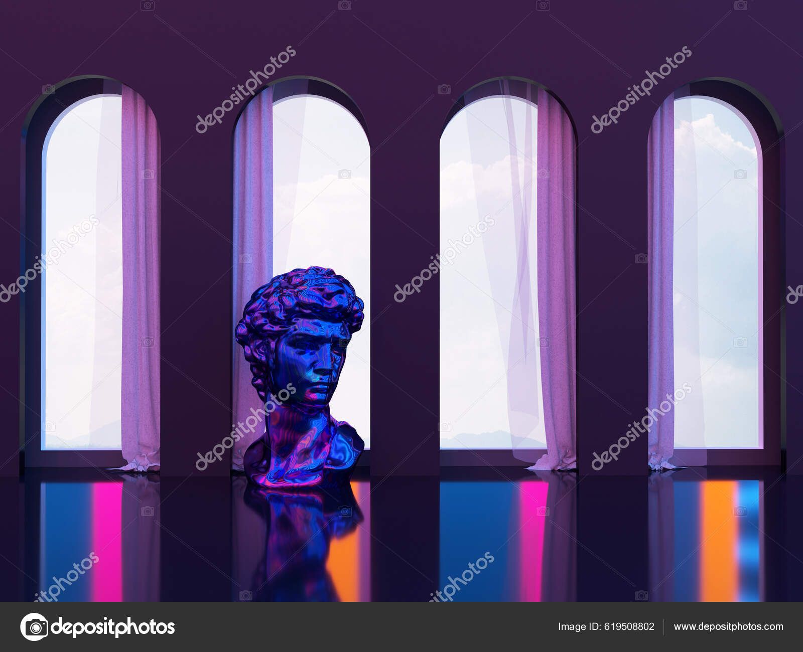 Render Antique Metal Bust Retro Style Steampunk Background Arched ...