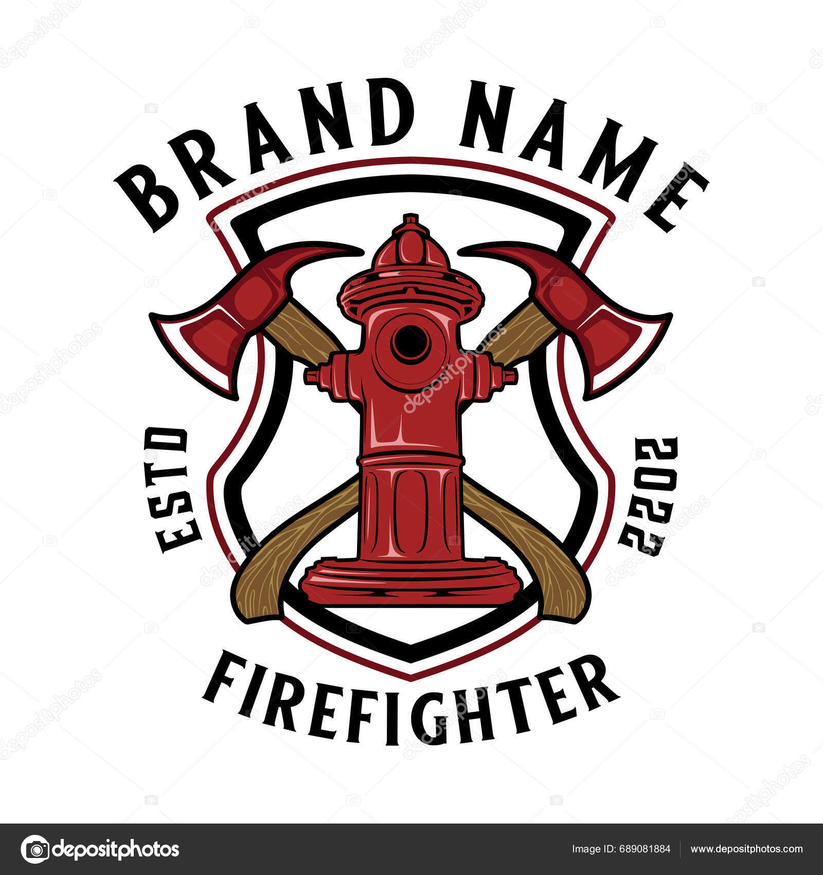 Firefighter Logo Fire Hydrant Axe Shield Firefighter Design Stock ...