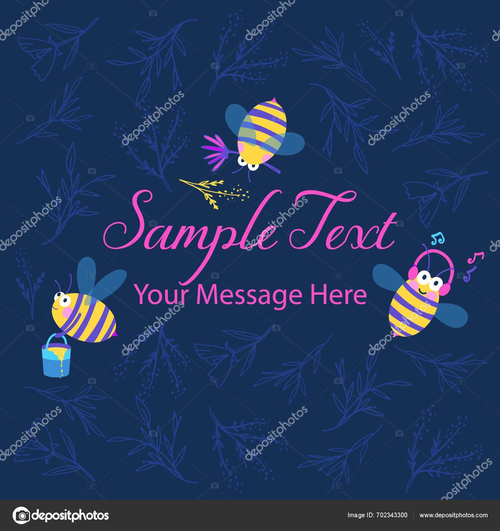 Cute Neon Honey Bees Nature Vector Card Background Stock Vector by ...