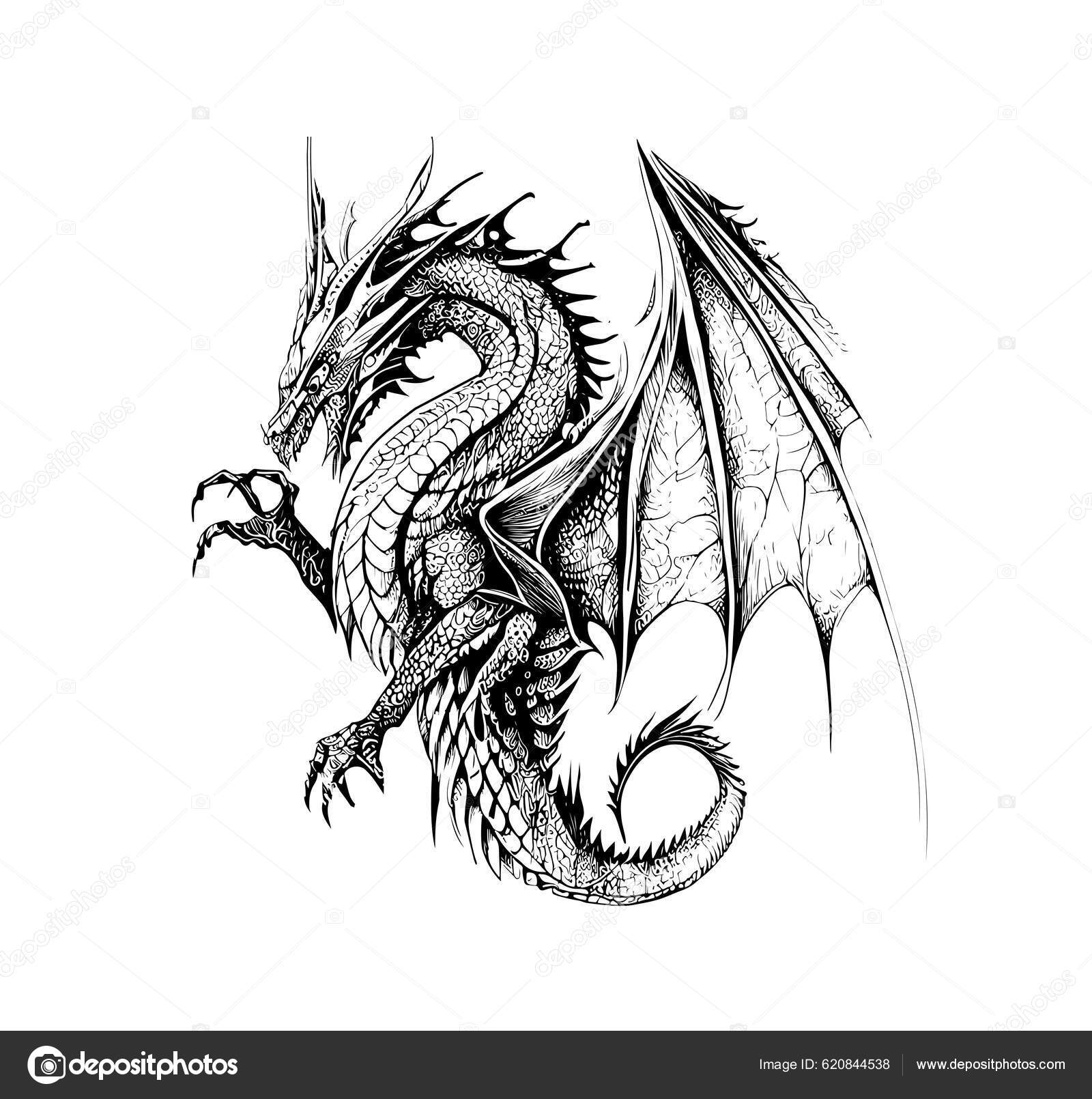 Croquis De Dragon De Feu Dragon Chinois Tiré Par La Main Illustration