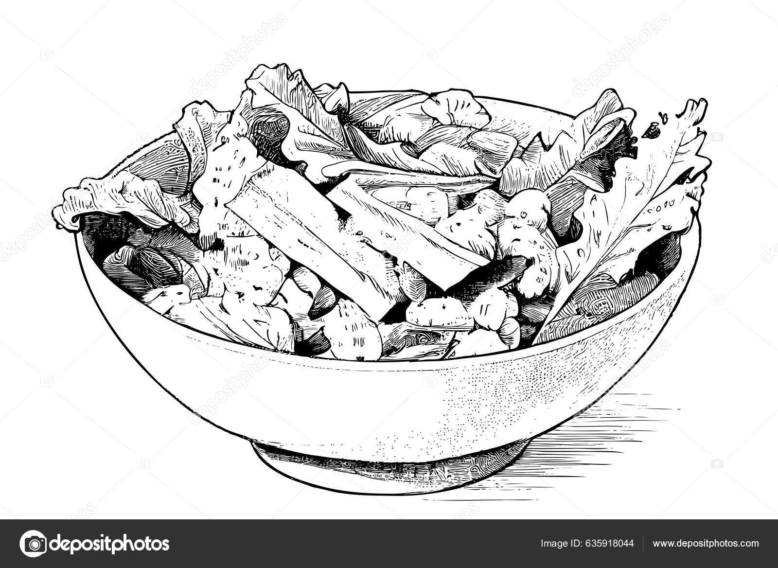 Caesar Salad Dish Hand Drawn Engraving Style Sketch Vector Illustration ...