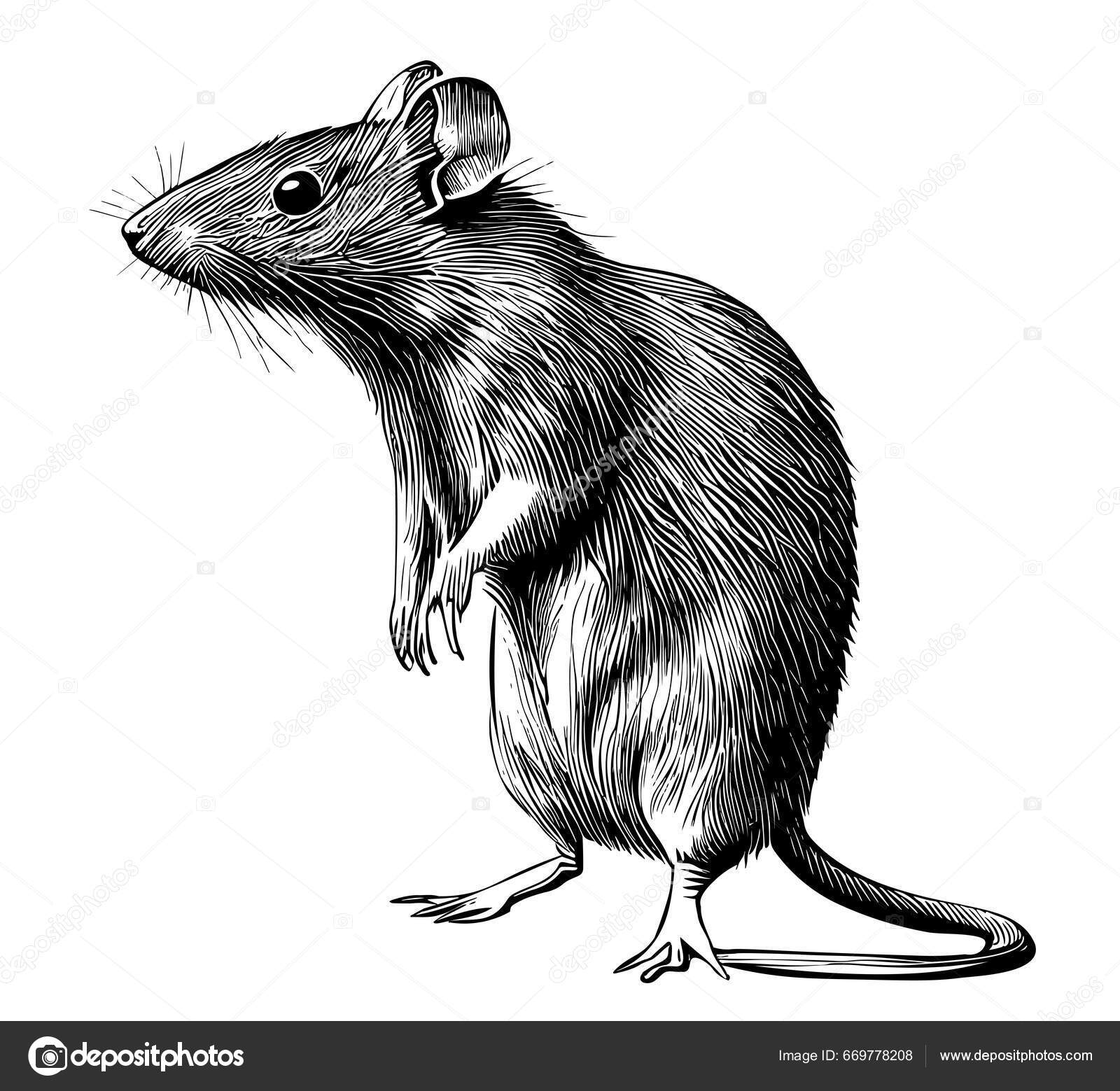 Lindo Dibujo Dibujado Mano Rata Ilustración Roedores Salvajes Vector de ...