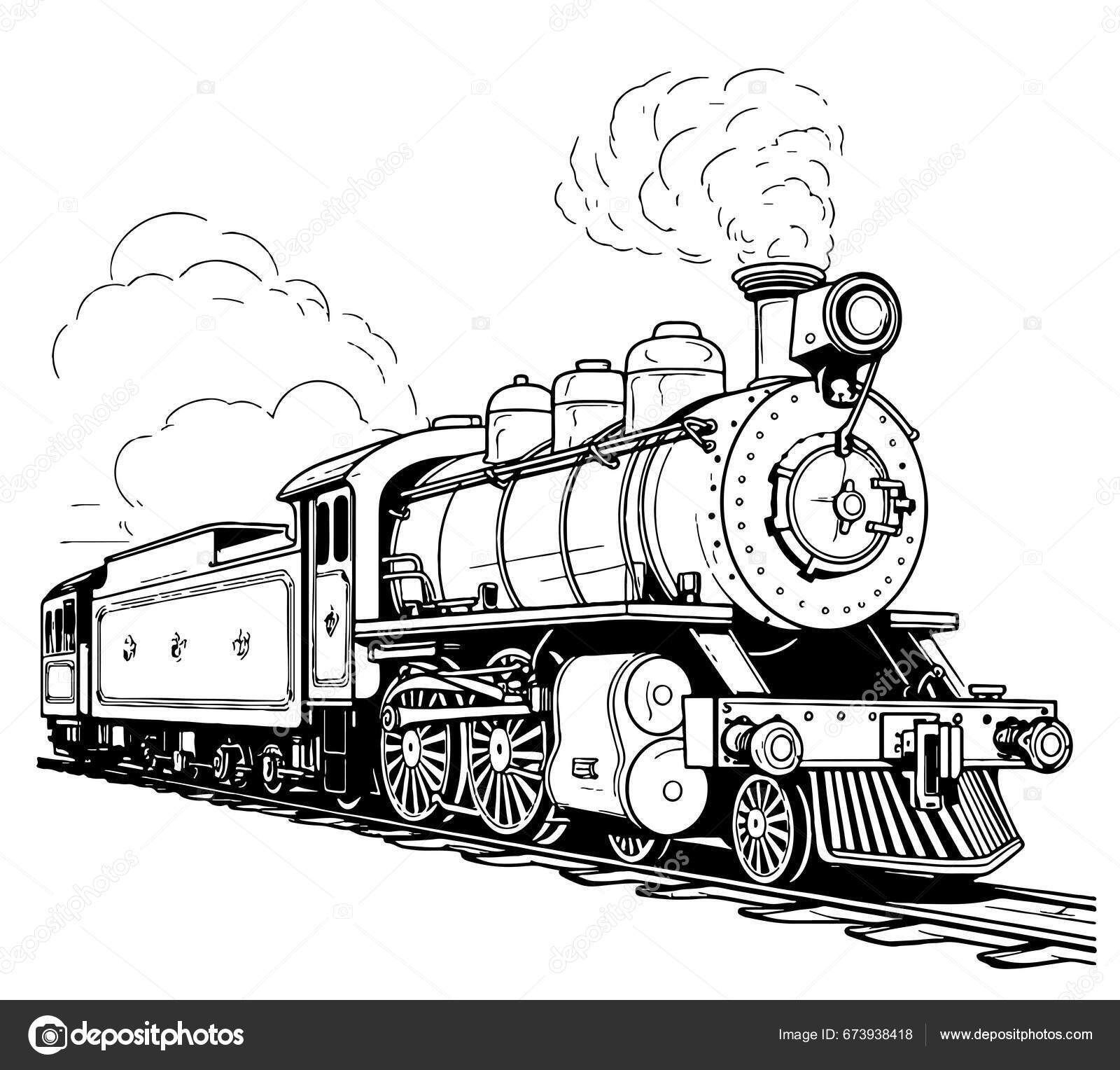 Steam Locomotive Retro Comic Hand Drawn Sketch Vector Illustration ...