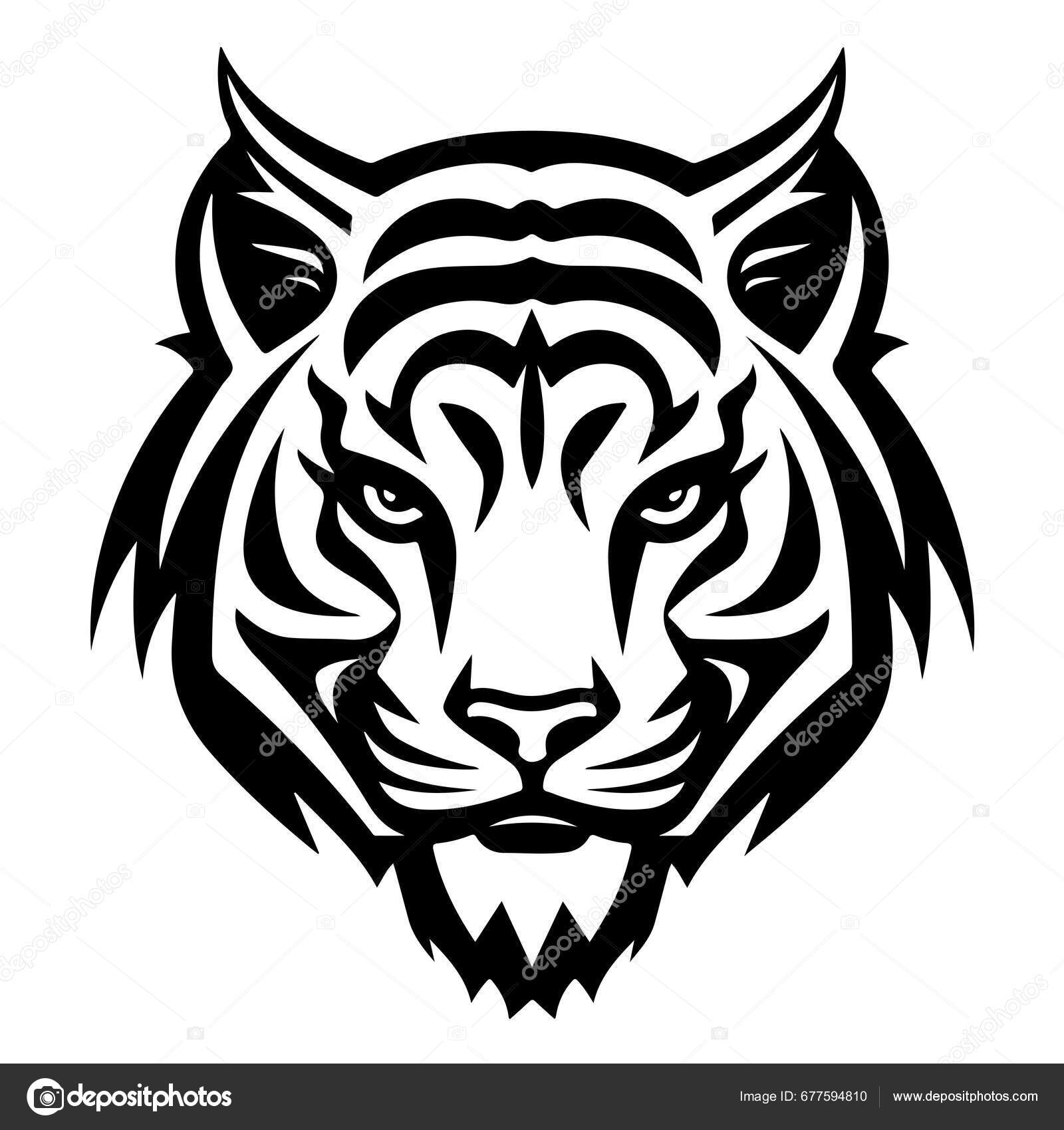 Tiger Hoved Emblem Håndtegnet Skitse Vector Wild Safari Dyr Stockvektor ...
