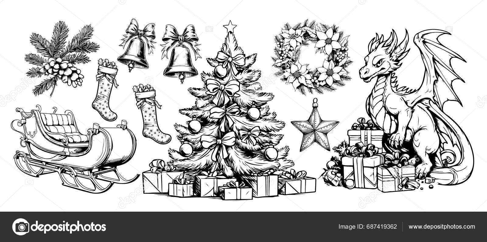 Christmas Hand Drawn Decorations Vector Elements Traditional Christmas ...