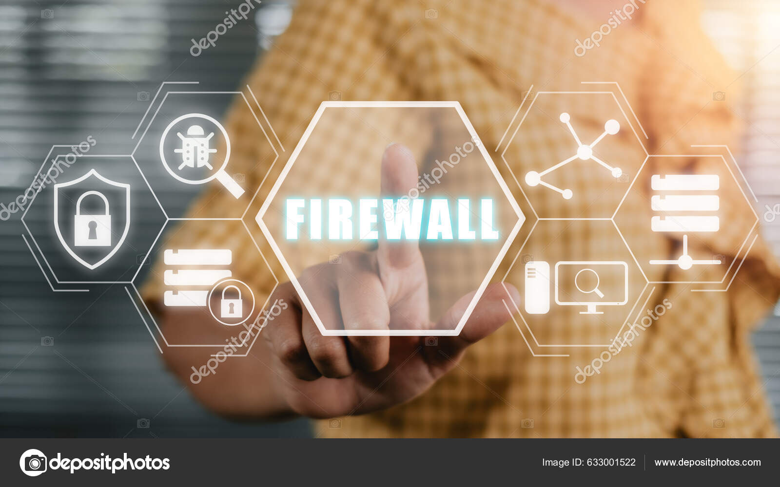 Firewall Computing Security Concept Person Hand Touching Firewall Icon Virtual — Foto de stock ...