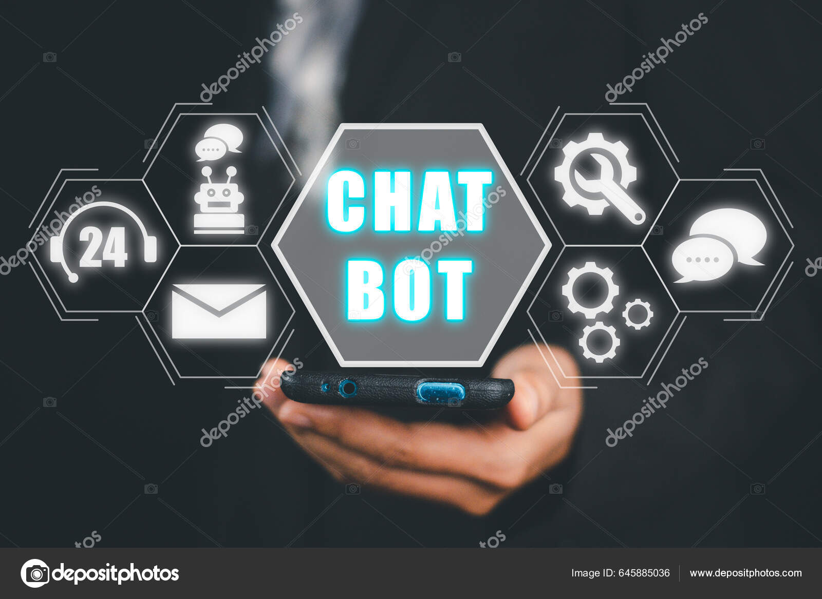 Chatbot Assistant Conversation Woman Hand Using Smart Phone Chatbot ...