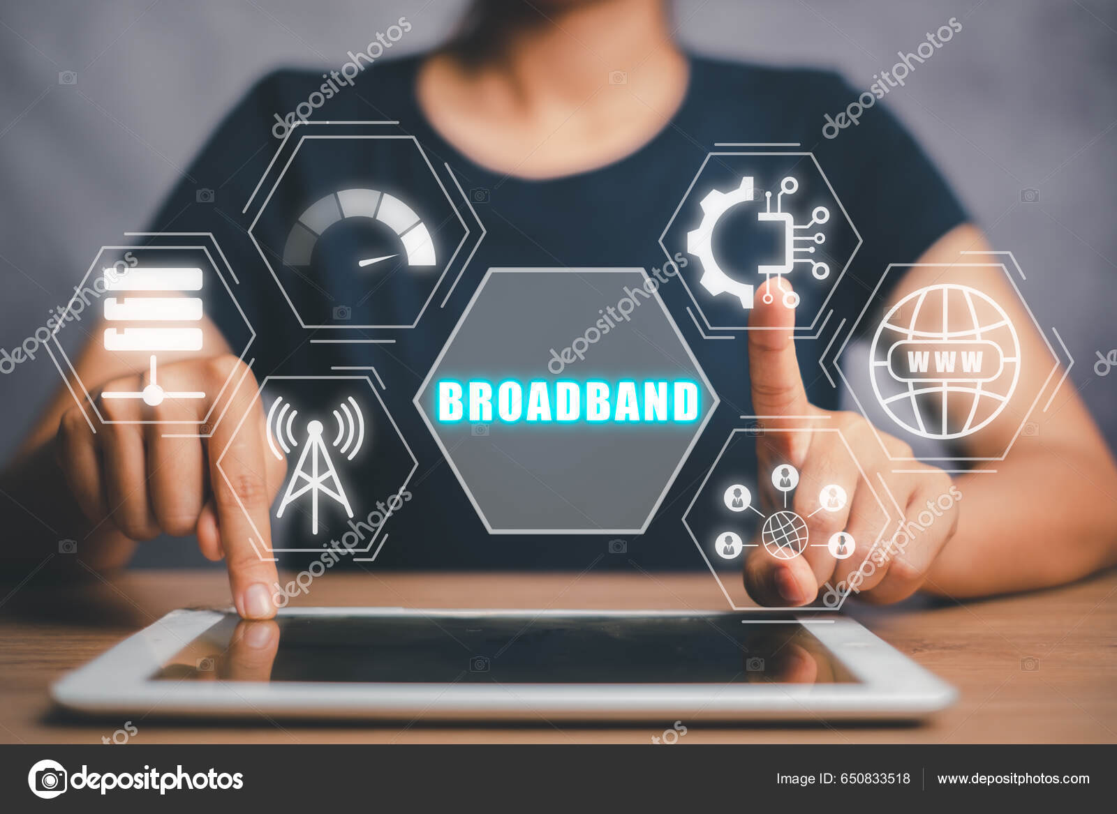 Broadband Concept Person Using Digital Tablet Desk Boardband Icon ...