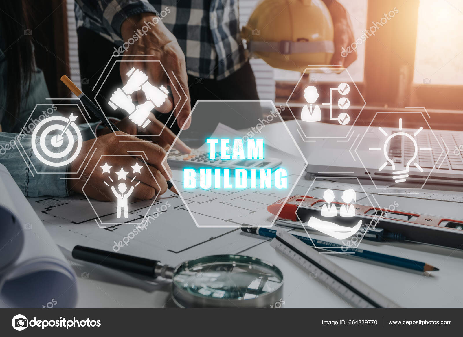 Team Building Concept Construction Team Worker Working Office Team ...