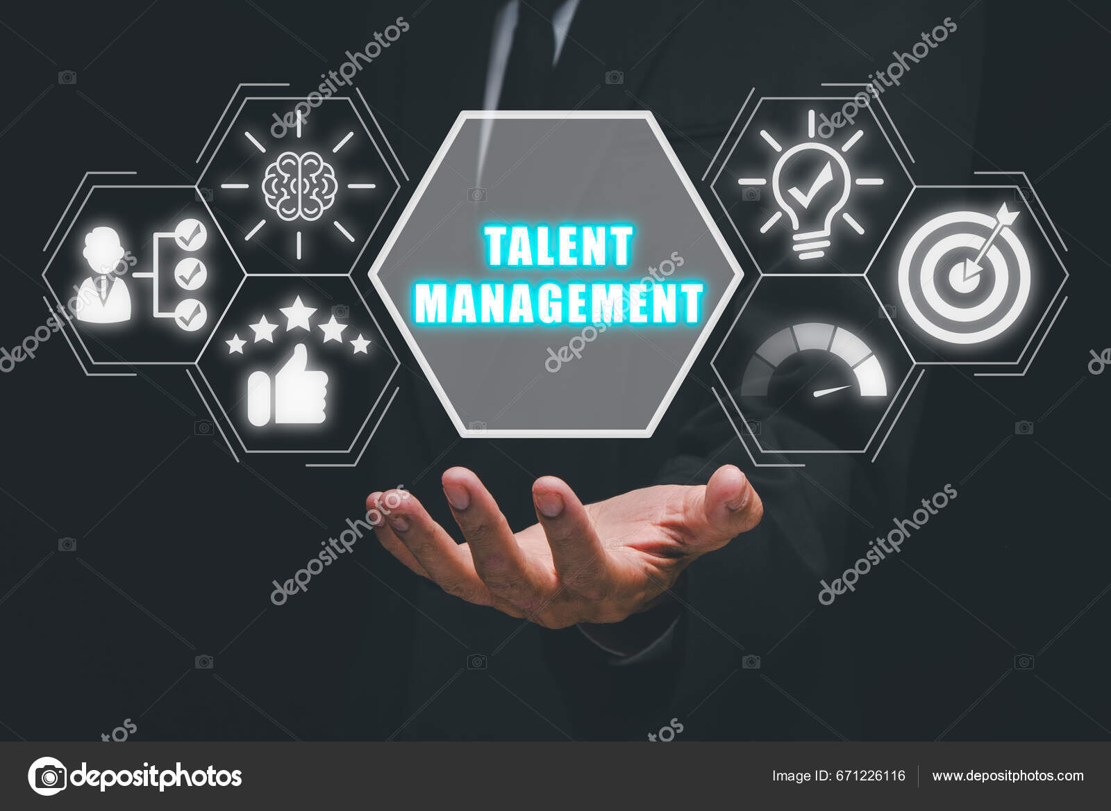 Talent Management Concept Businessman Hand Holding Talent Management Icon Virtual — Stock Photo ...