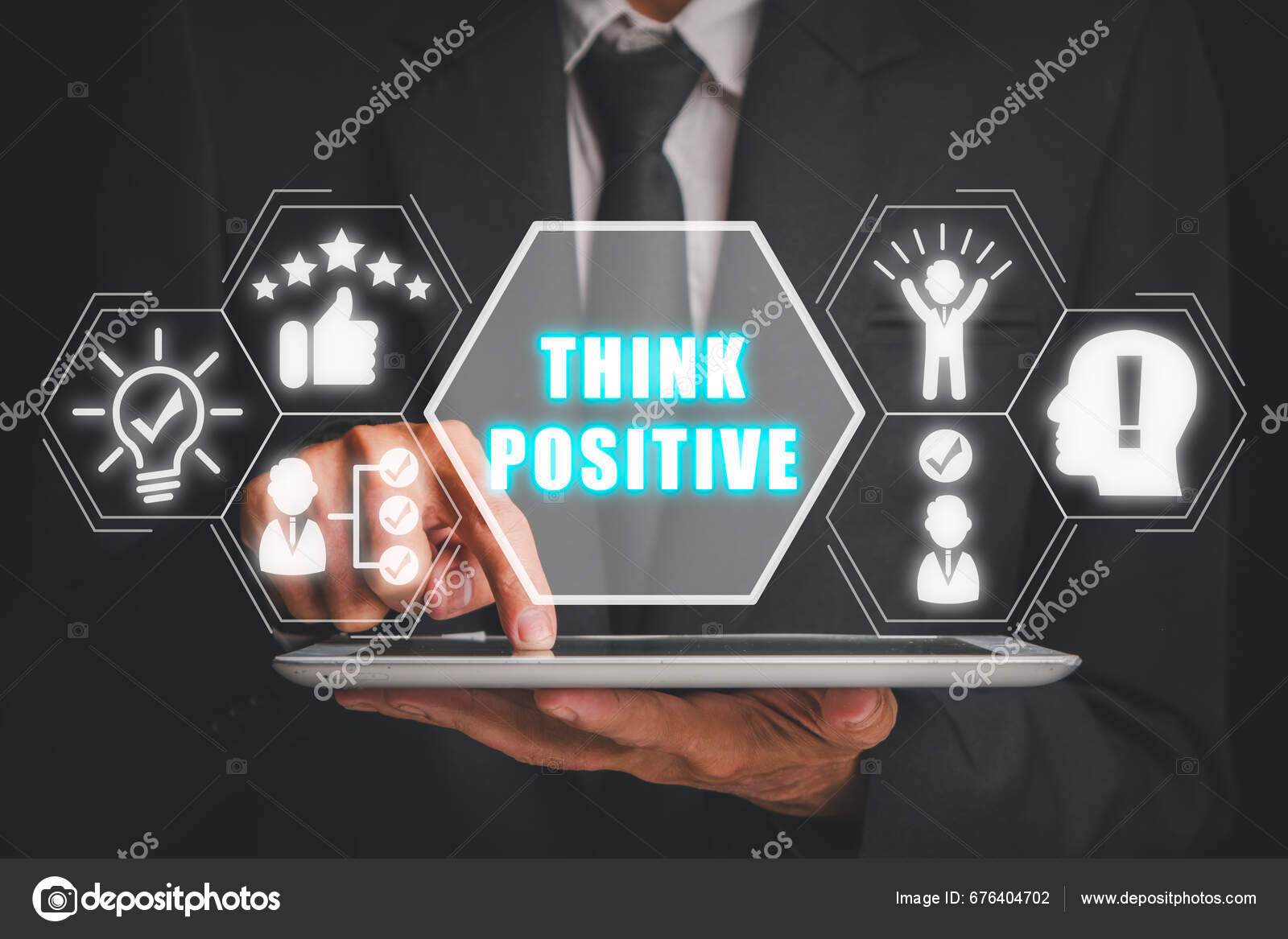 Think Positive Concept Businessman Using Digitla Tablet Think Positive ...