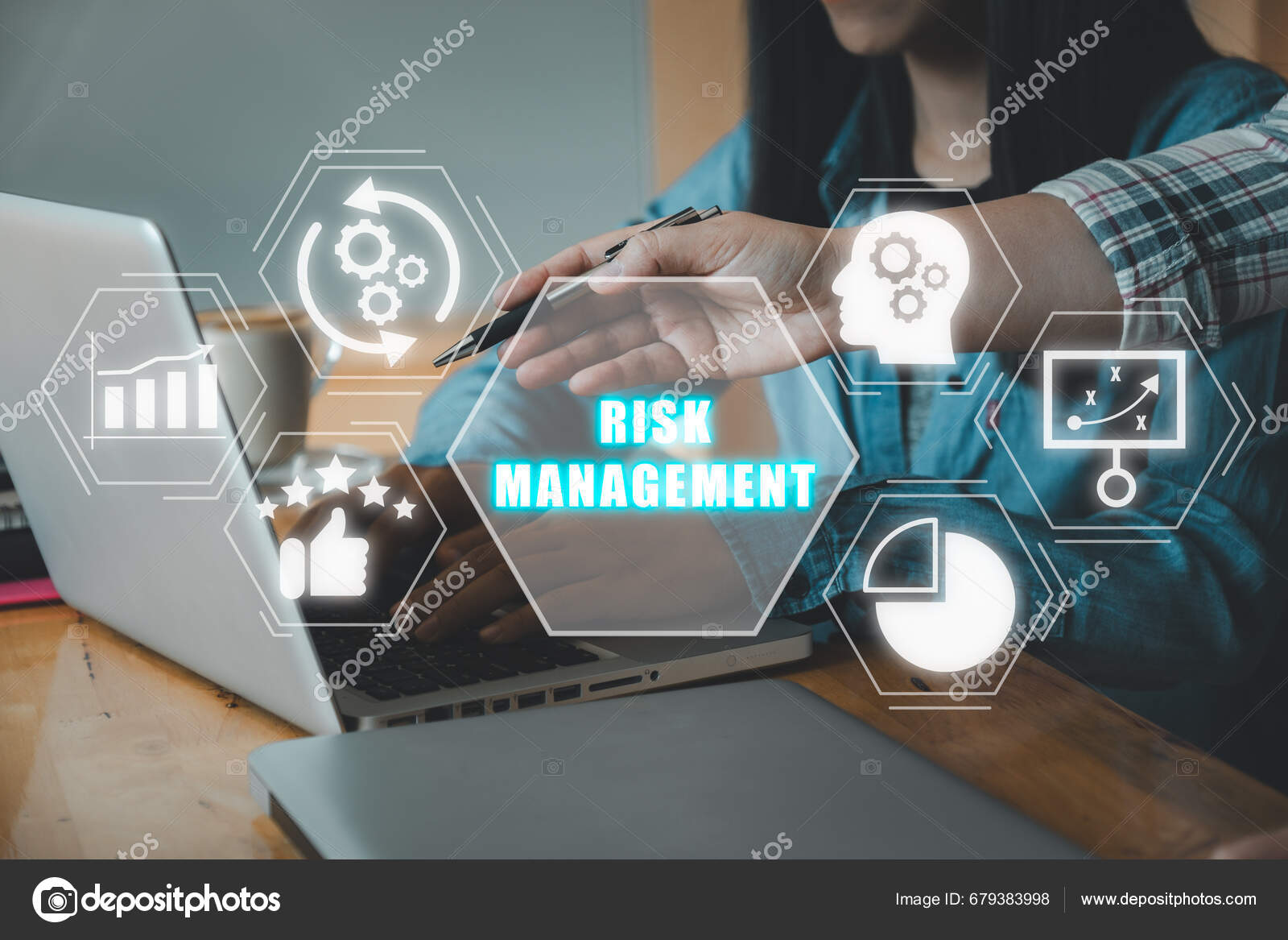 Risk Management Concept Business Team Working Laptop Computer Risk ...