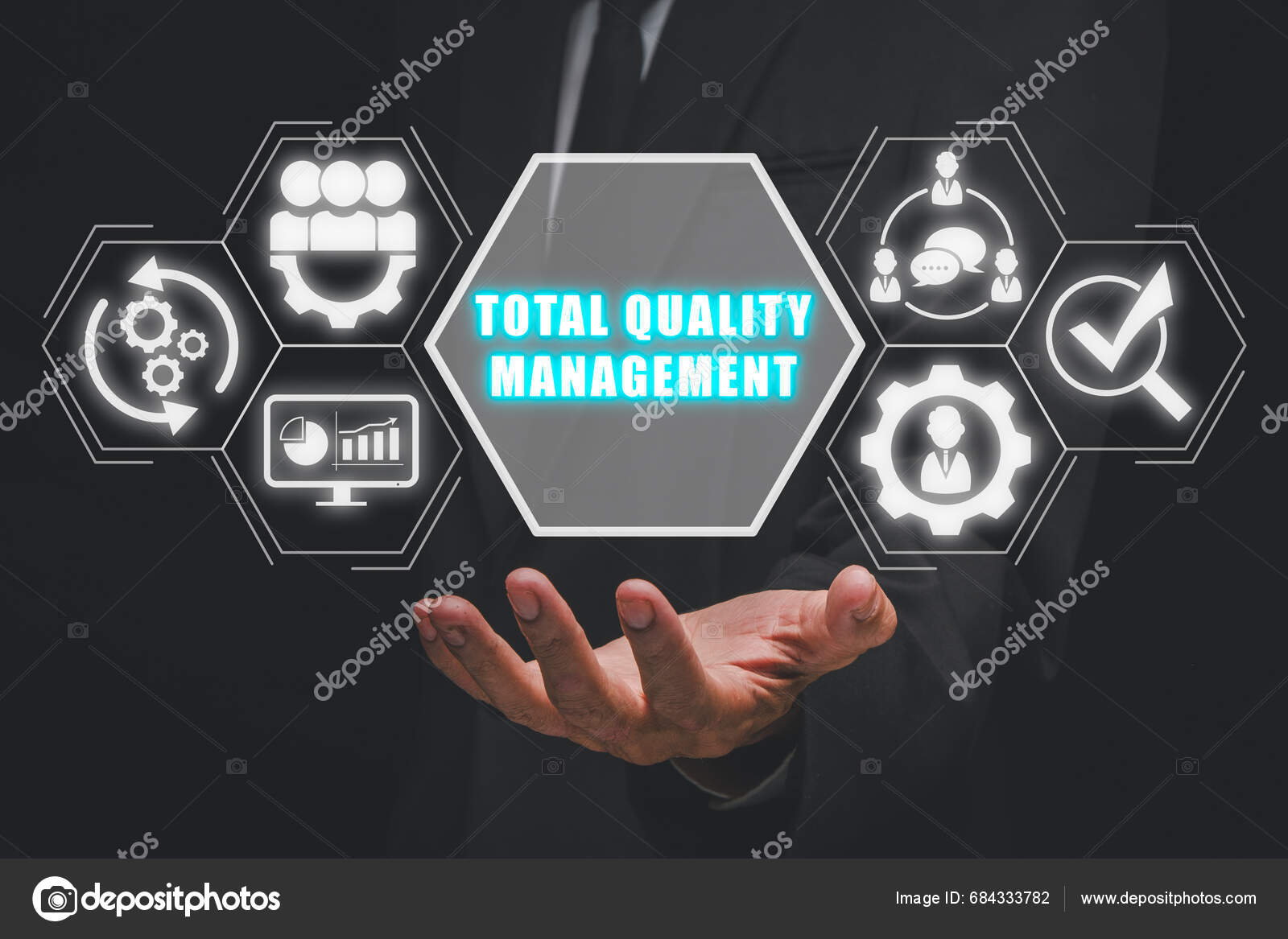 Total Quality Management Concept Businessman Hand Holding Total Quality ...