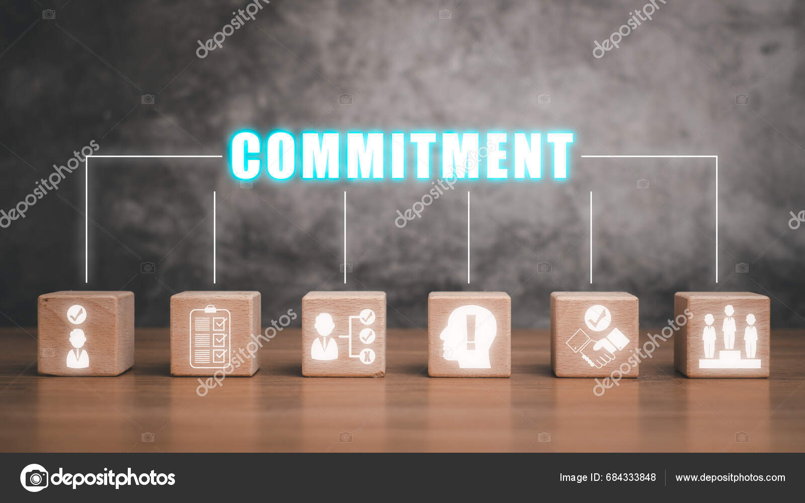 Commitment Concept Wooden Block Desk Commitment Icon Virtual Screen ...