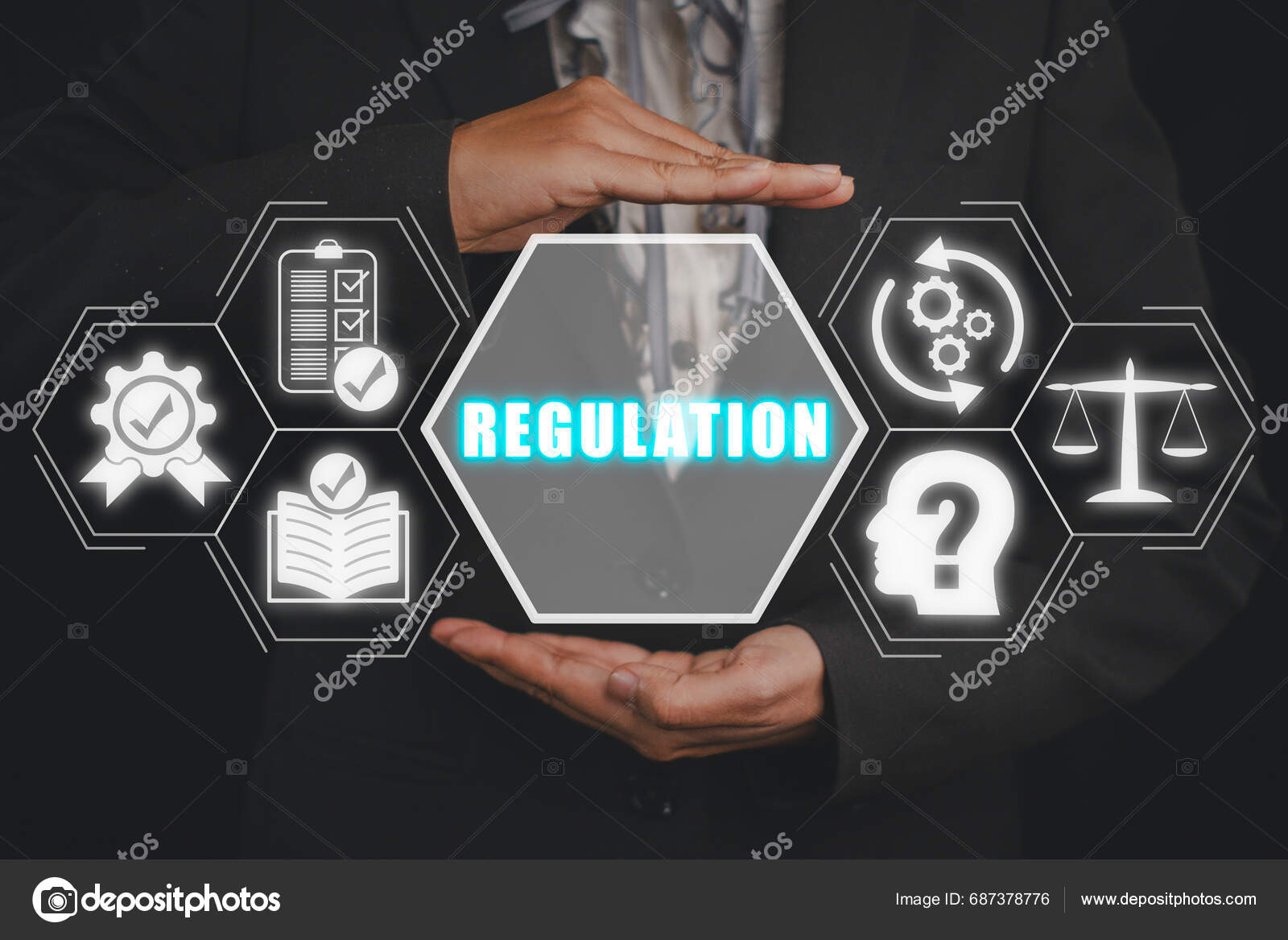 Concepto Regulación Persona Negocios Mano Celebración Icono Regulación ...