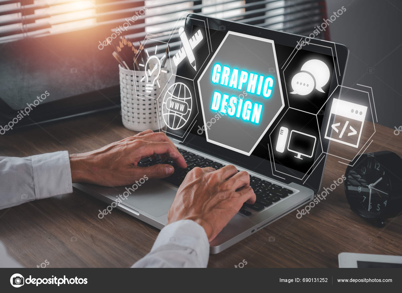 Graphic Design Concept Business Person Using Lapop Computer Office Desk ...