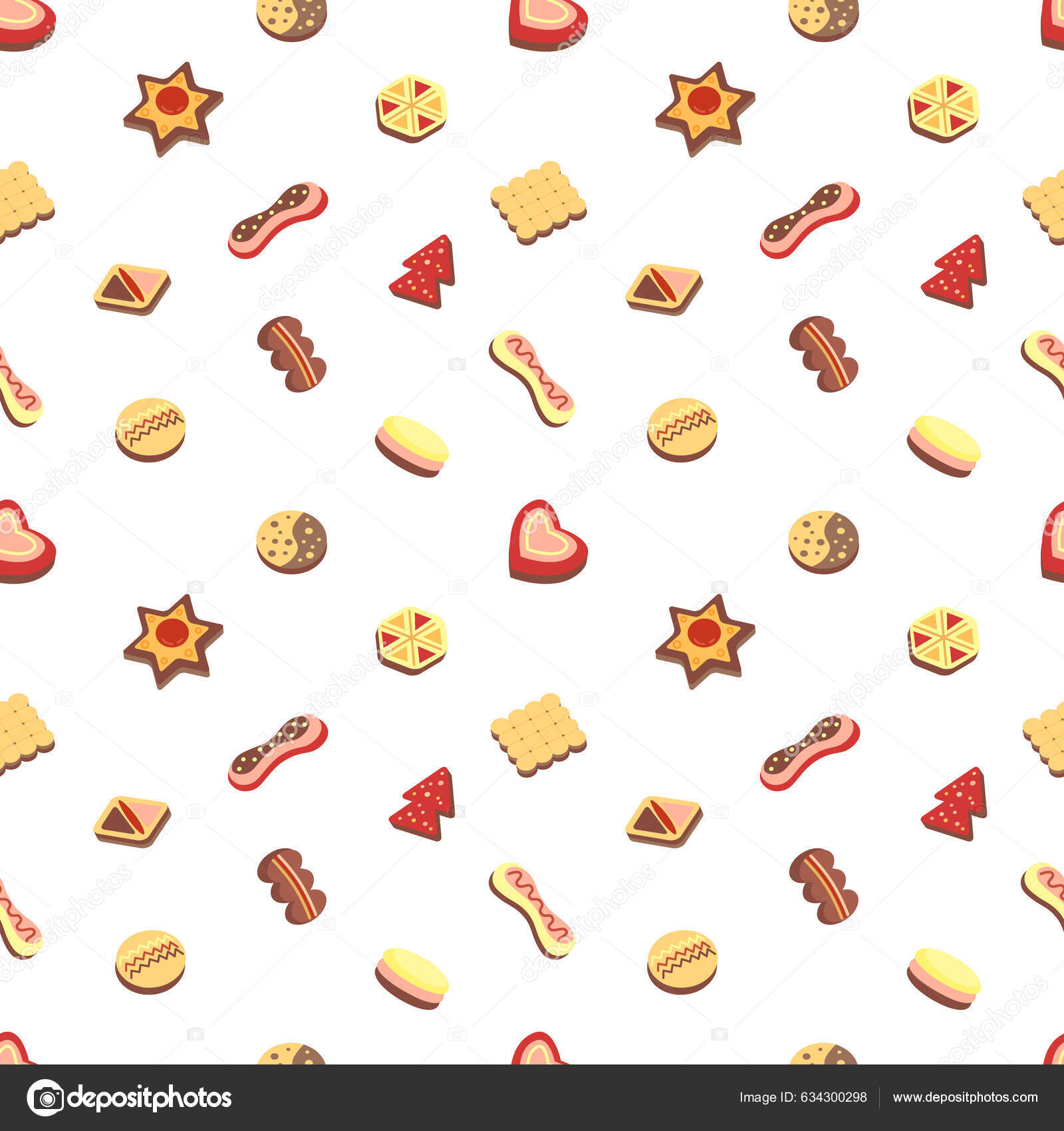 Seamless Pattern Cookies Vector Color Illustration White Background ...