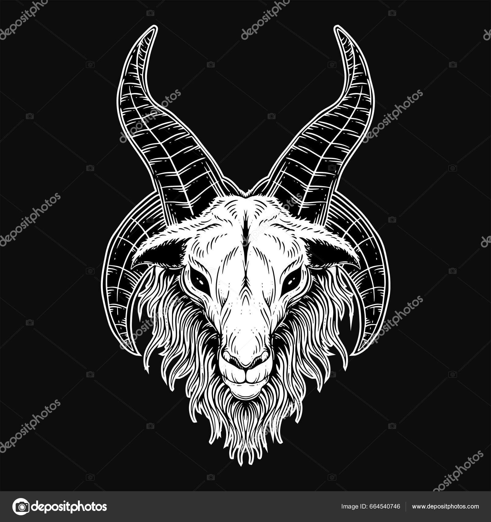 Dark Art Goat Head Horns Sheep Satanic Black White Tattoo Stock Vector By ©morspective 664540746