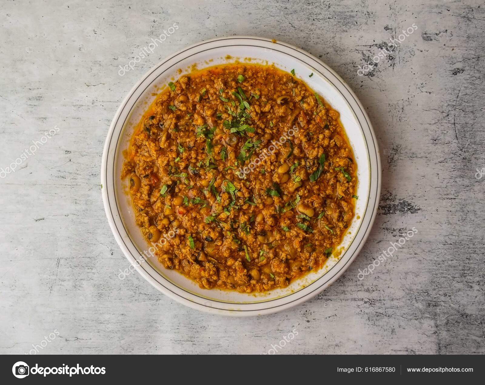 Chicken Qeema Served Plate Isolated Background Top View Indian ...