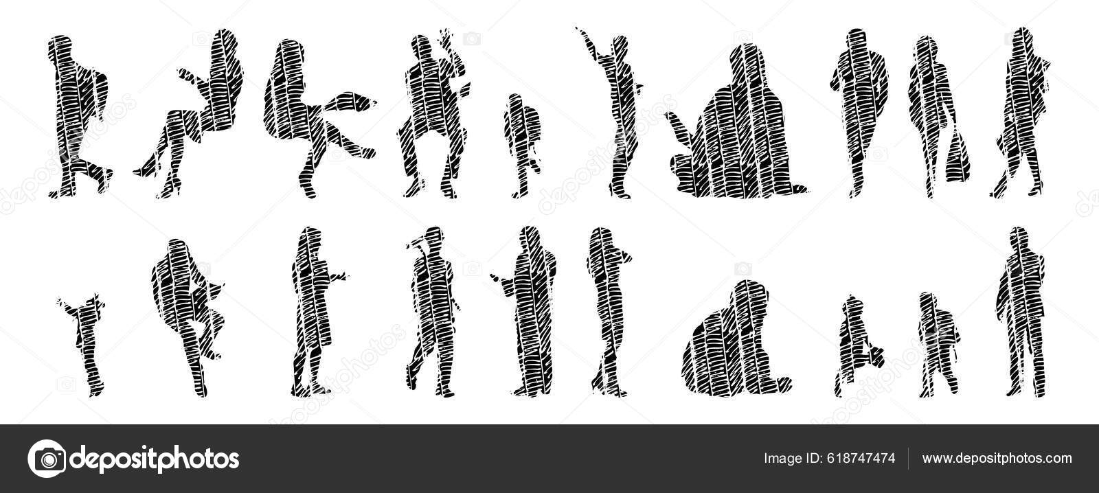 Vektor Silhuetter Disposition Silhuetter Människor Contour Ritning ...