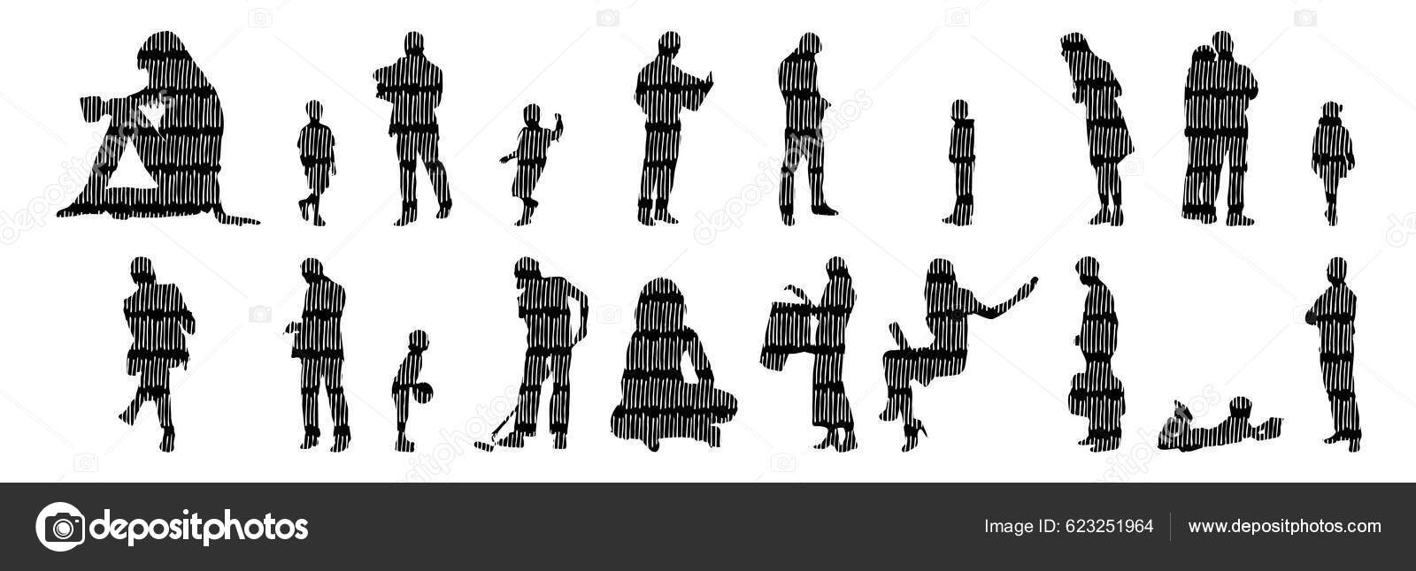 Vektor Silhuetter Disposition Silhuetter Människor Contour Ritning ...