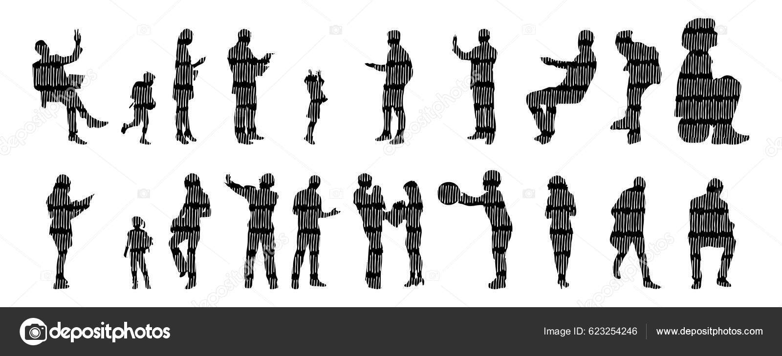 Vektor Silhuetter Disposition Silhuetter Människor Contour Ritning ...