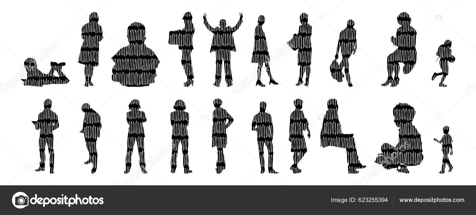 Vektor Silhuetter Disposition Silhuetter Människor Contour Ritning ...