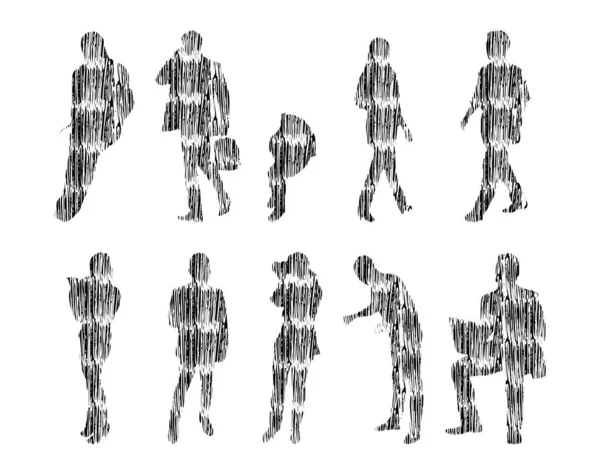 Vector Illustration Outline Silhouettes People Contour Drawing People ...