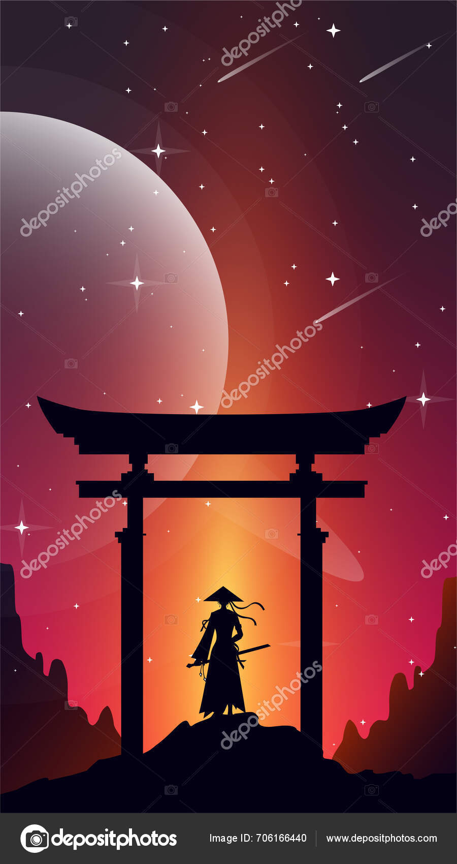 Japanese Samurai Torii Gate Background Japanese Cyberpunk Samurai ...
