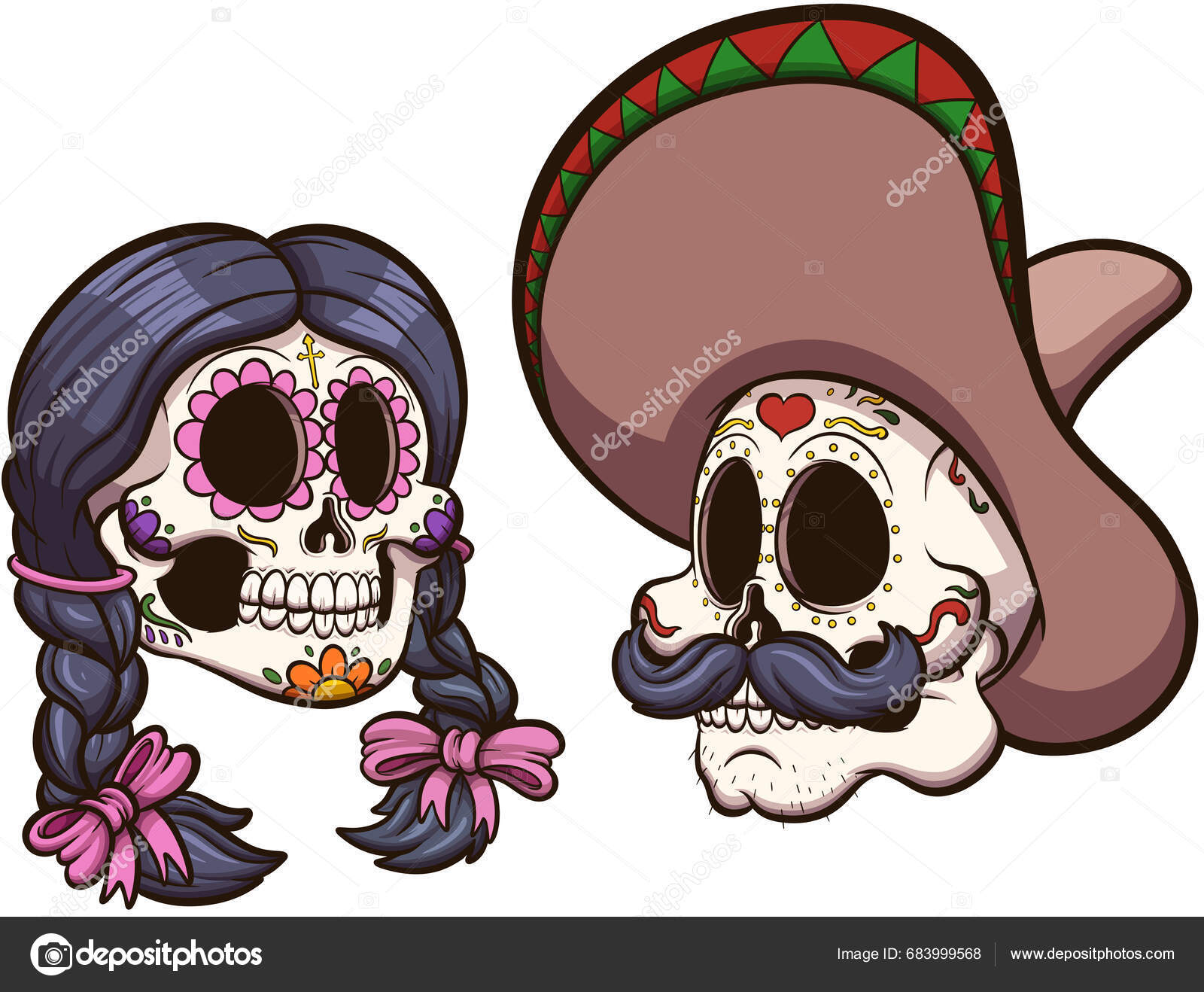 Calaveras Mexicanas Ilustración Vectorial Con Gradientes Simples Vector ...