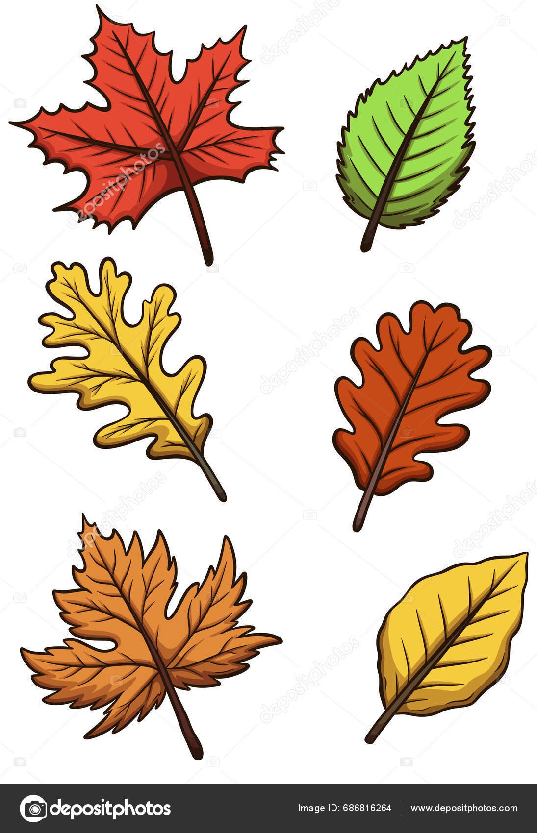 Cartoon Fall Leaves Vector Clip Art Illustration Simple Gradients Stock ...