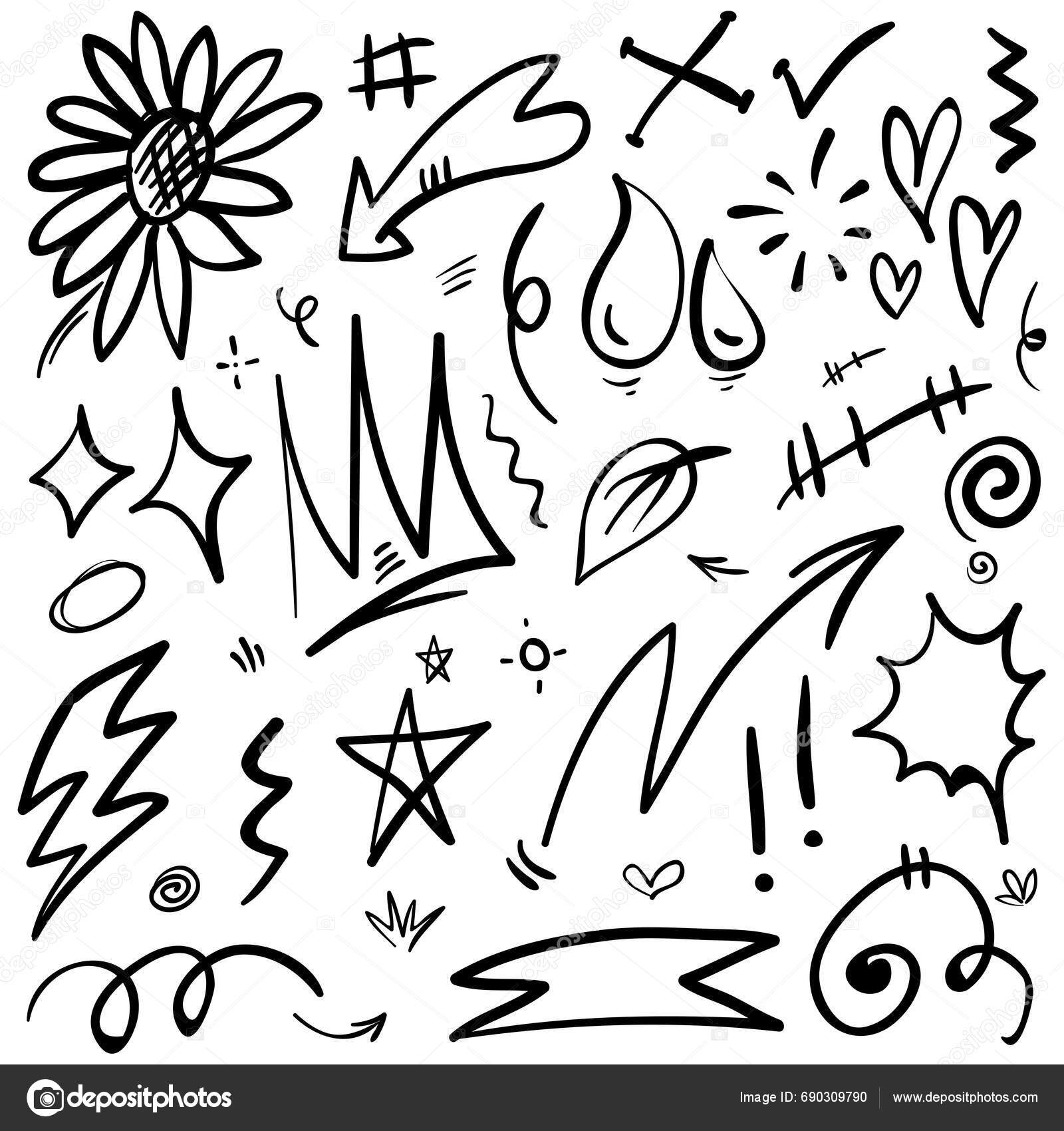 Vector Set Hand Drawn Cartoony Expression Sign Doodle Curve Directional ...