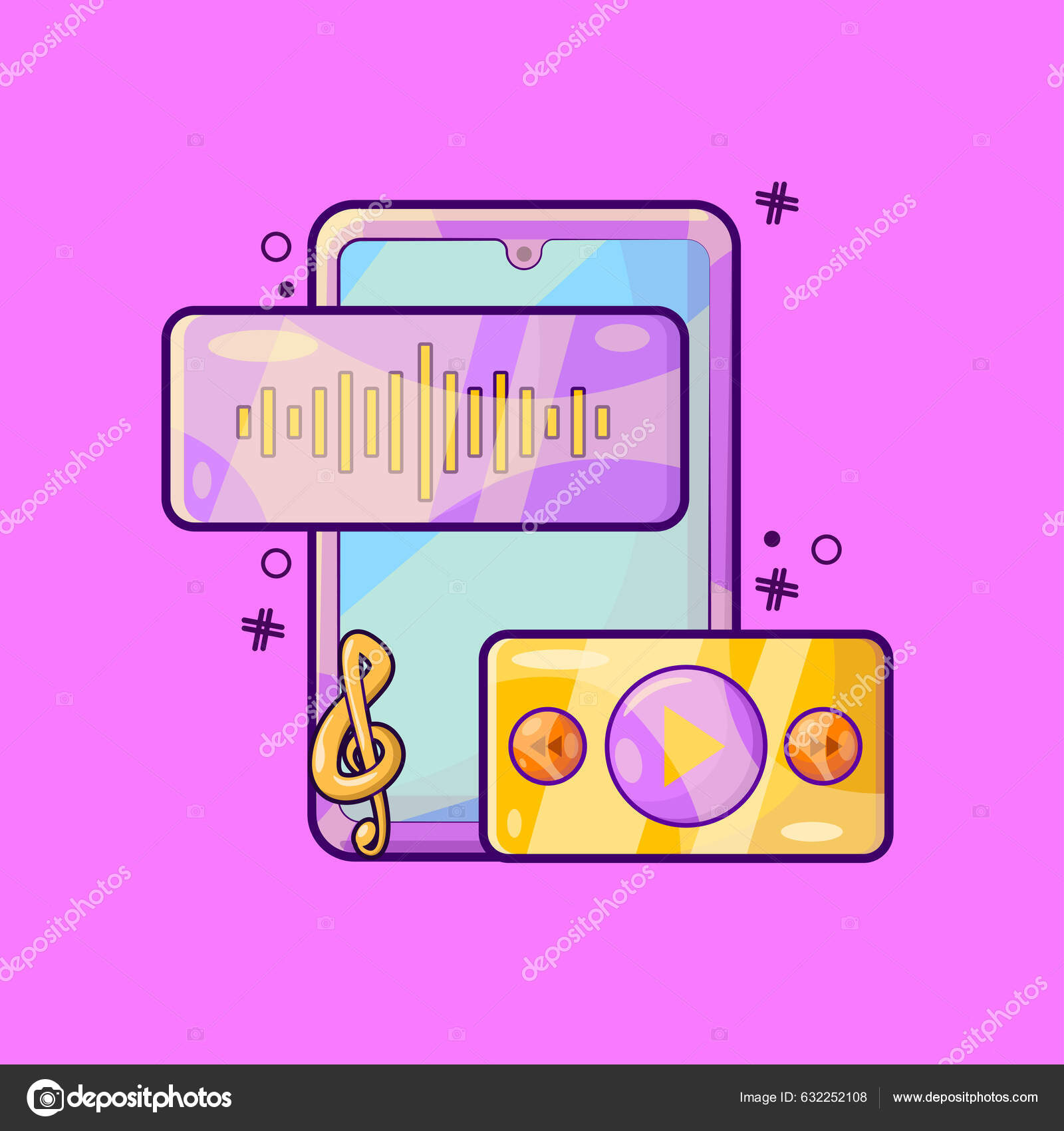 Ilustración Del Reproductor Música Móvil Estilo Dibujos Animados Vector ...